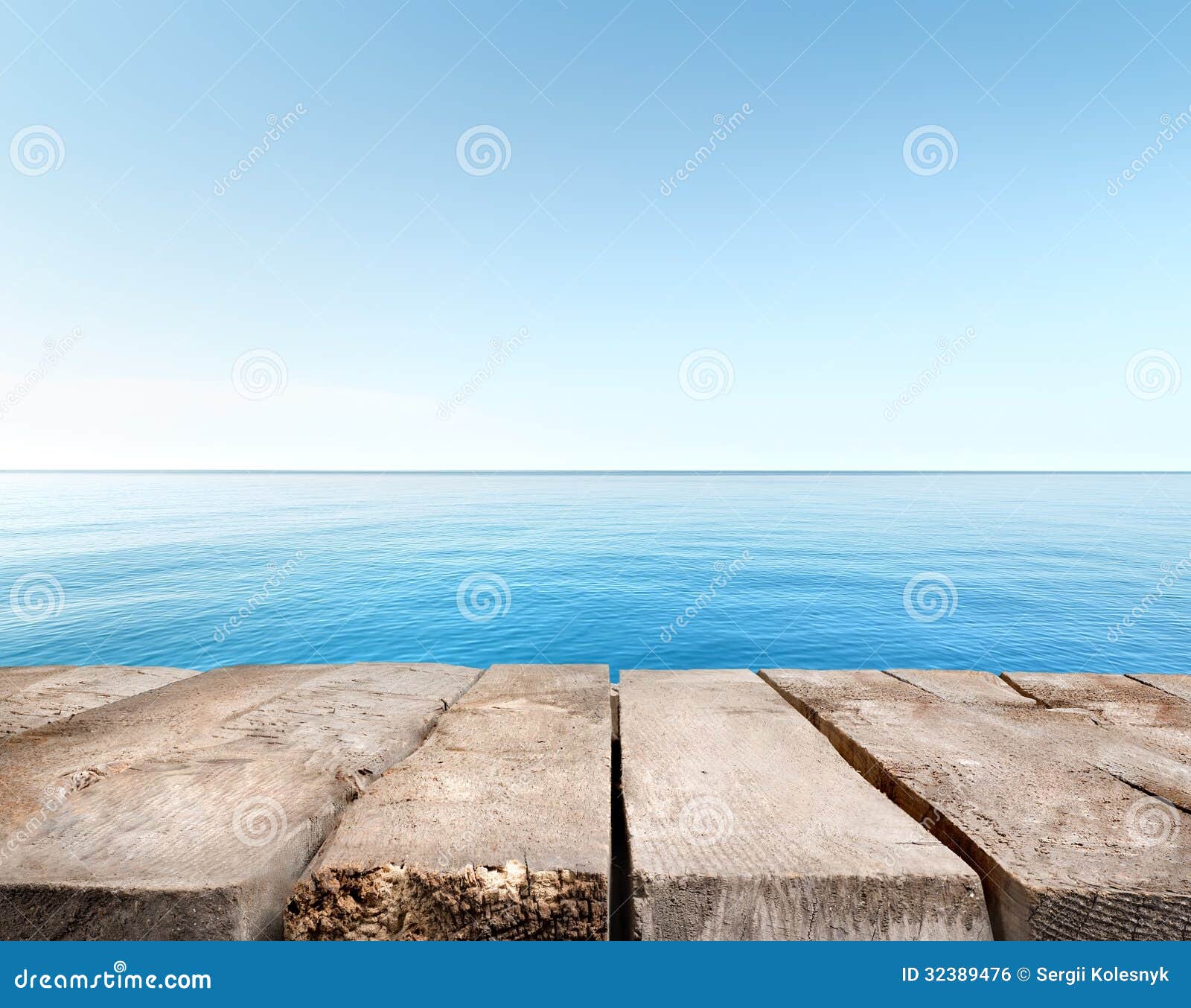 Blue sea and wooden pier stock photo. Image of abstract - 32389476