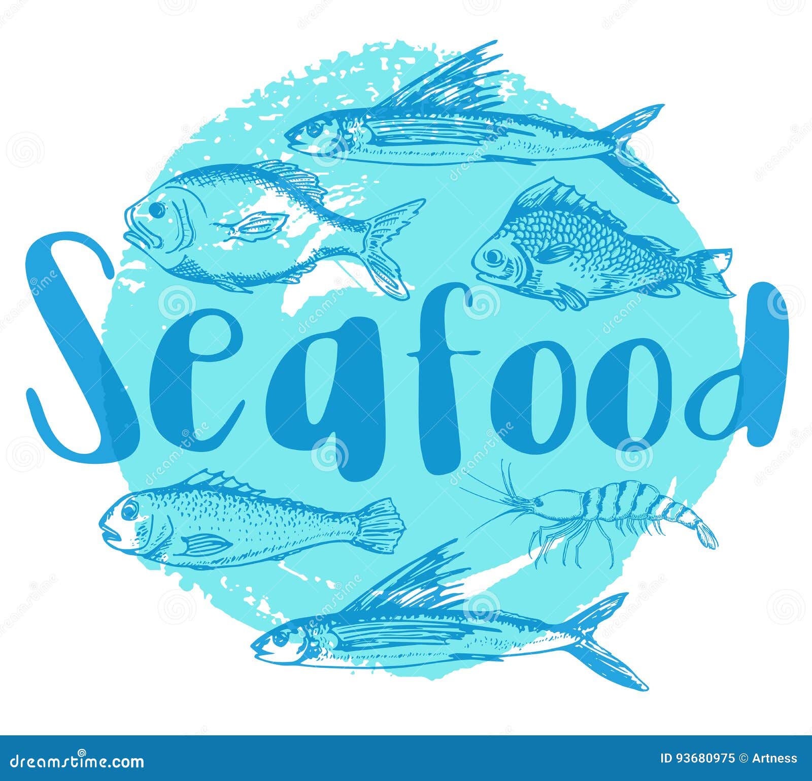 Blue seafood background stock vector. Illustration of retro - 93680975