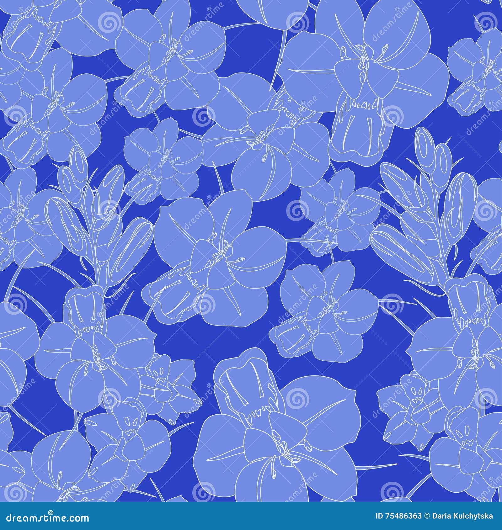 Blue Seamless Flower Pattern. Vector Seamless Texture Stock Vector ...