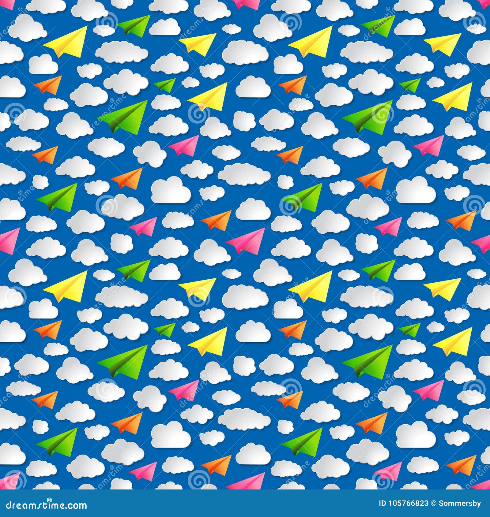 Blue Seamless Illustration Pattern of Paper Airplanes with Cloud Stock ...