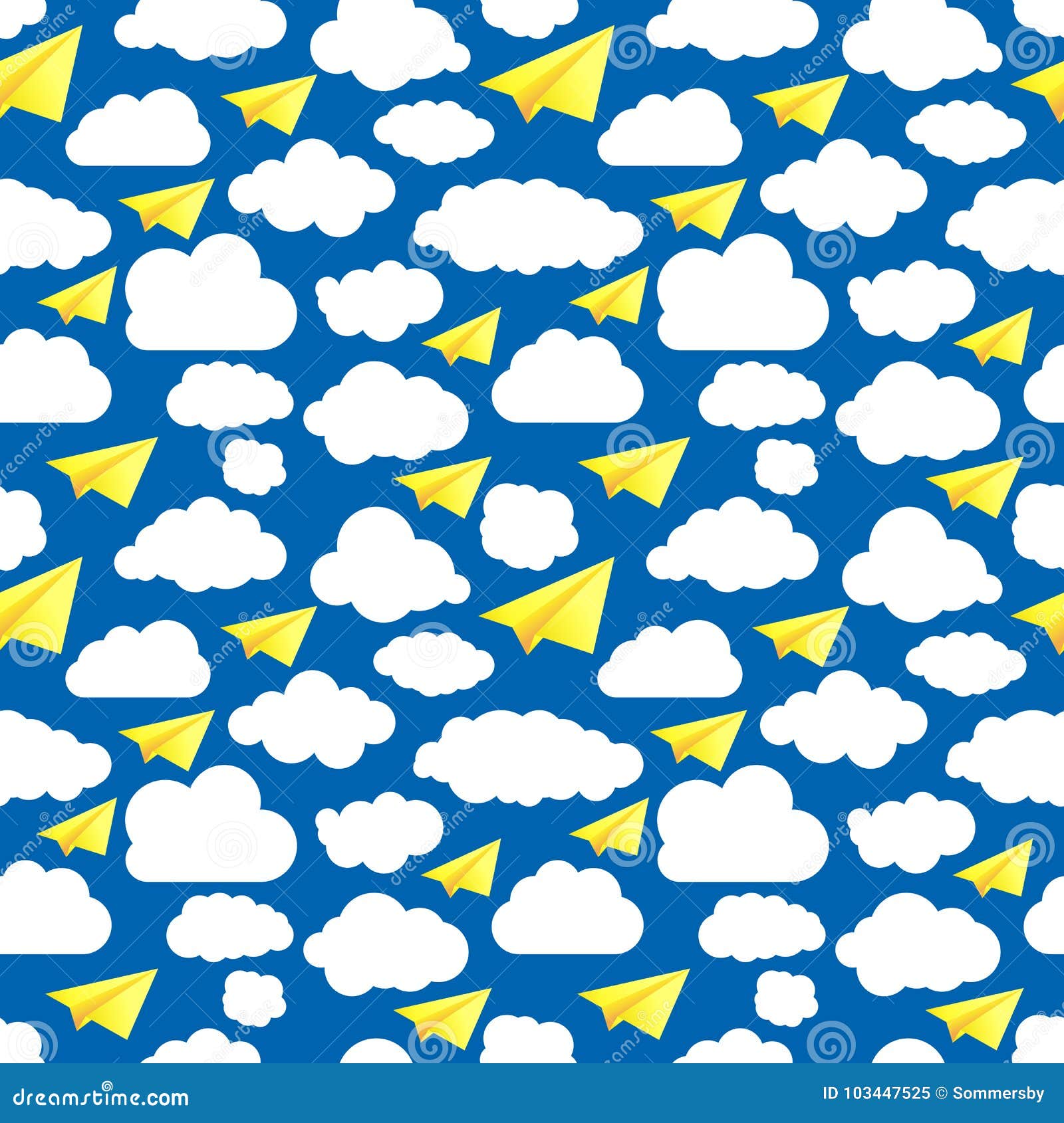 Blue Seamless Illustration Pattern of Paper Airplanes with Cloud Stock ...