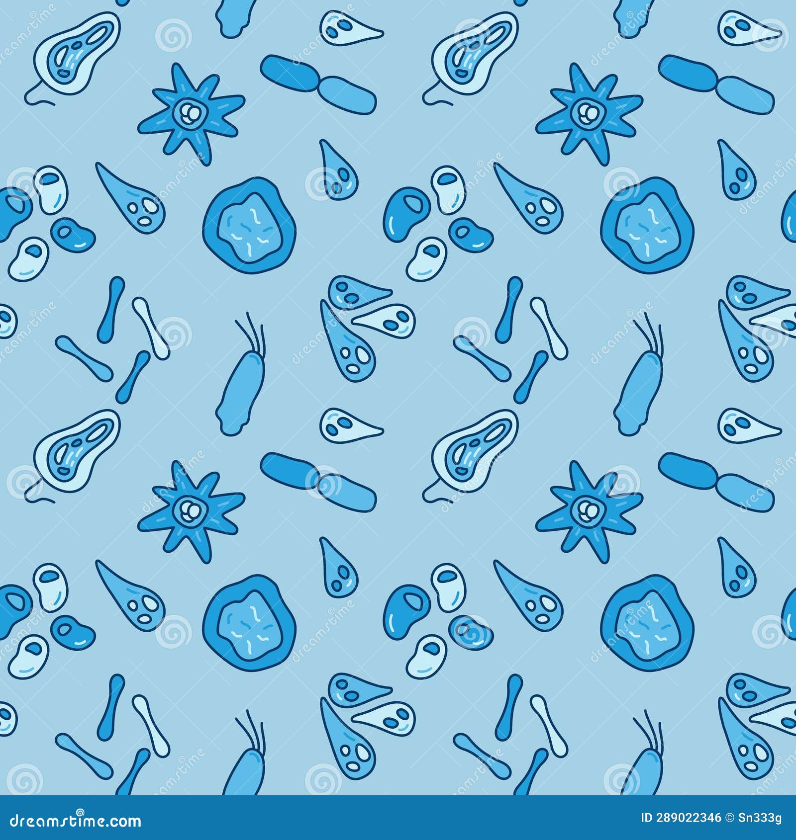 Blue Seamless Pattern with Bacteria and Microbes Concept Vector Signs ...