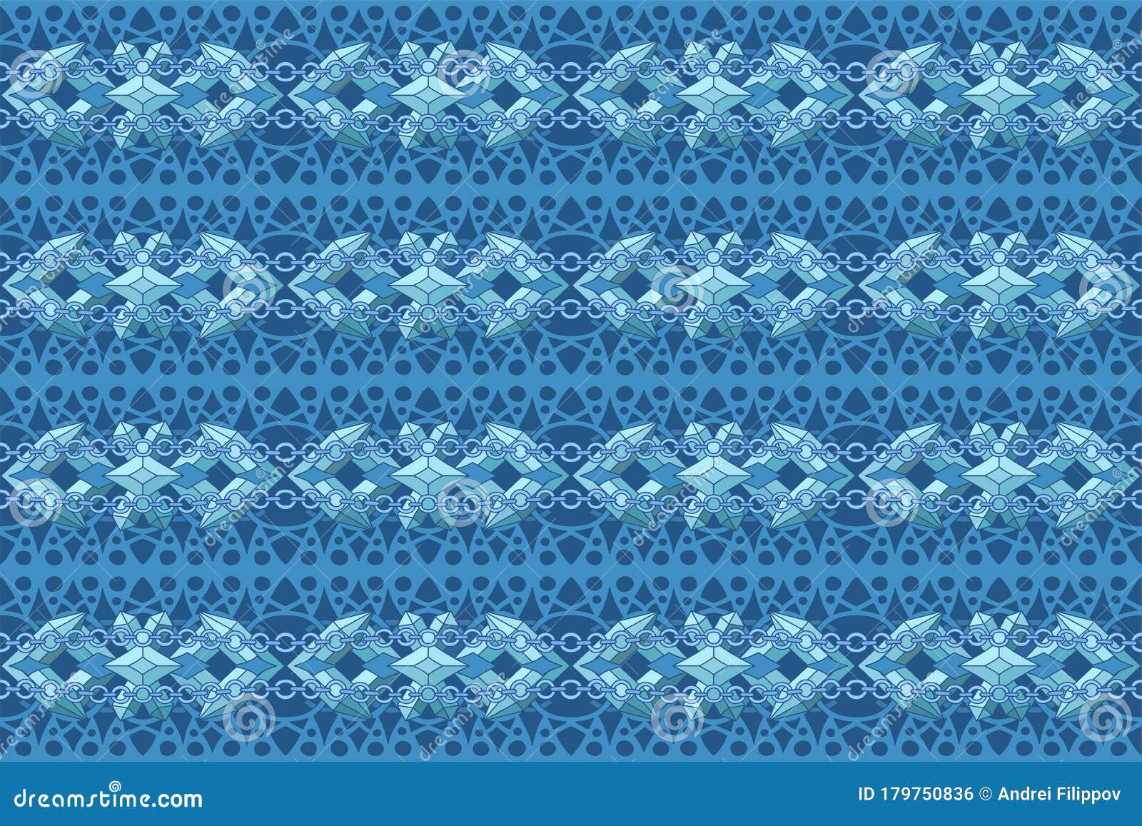 Blue Seamless Pattern with Crystals and Chain Stock Vector ...