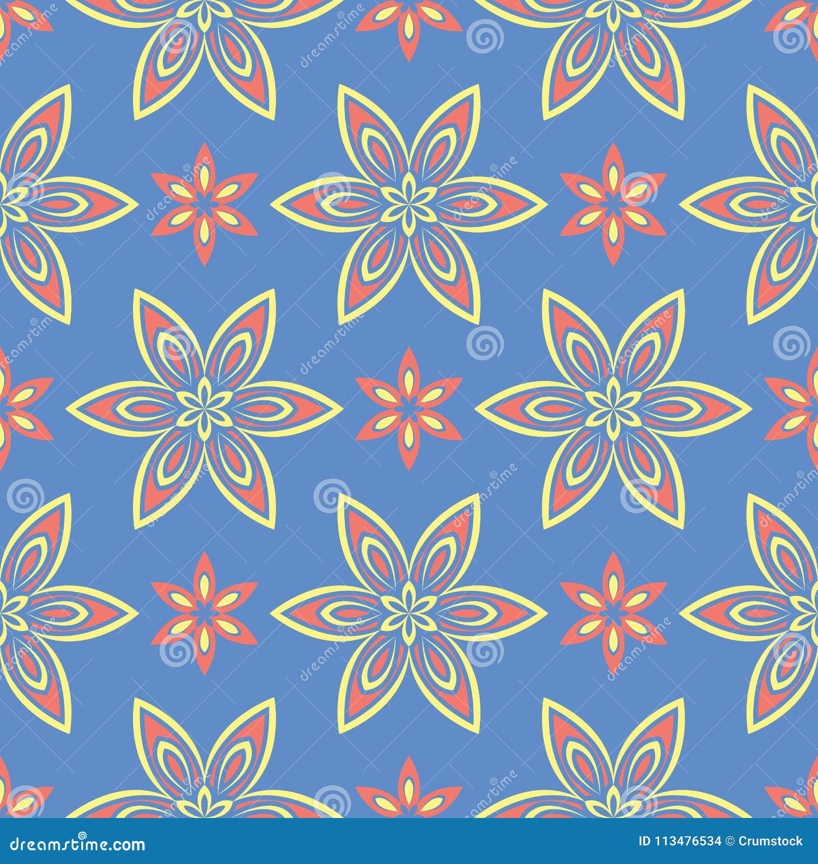 Blue Seamless Pattern with Floral Design. Colored Background with Red ...