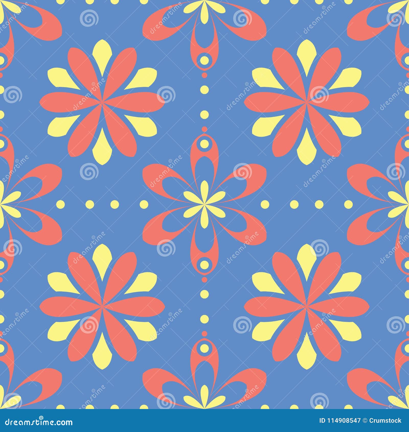 Blue Seamless Pattern with Floral Design. Colored Background with Red ...