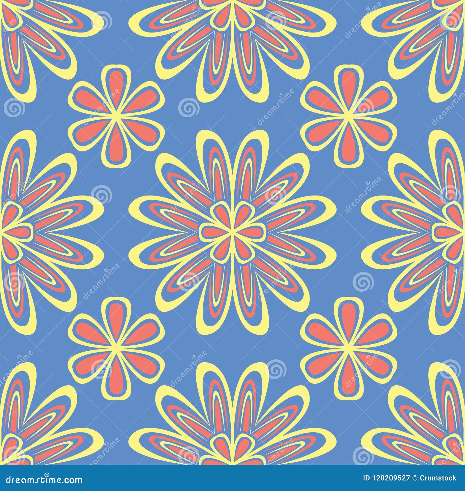 Blue Seamless Pattern with Floral Design. Colored Background with Red ...