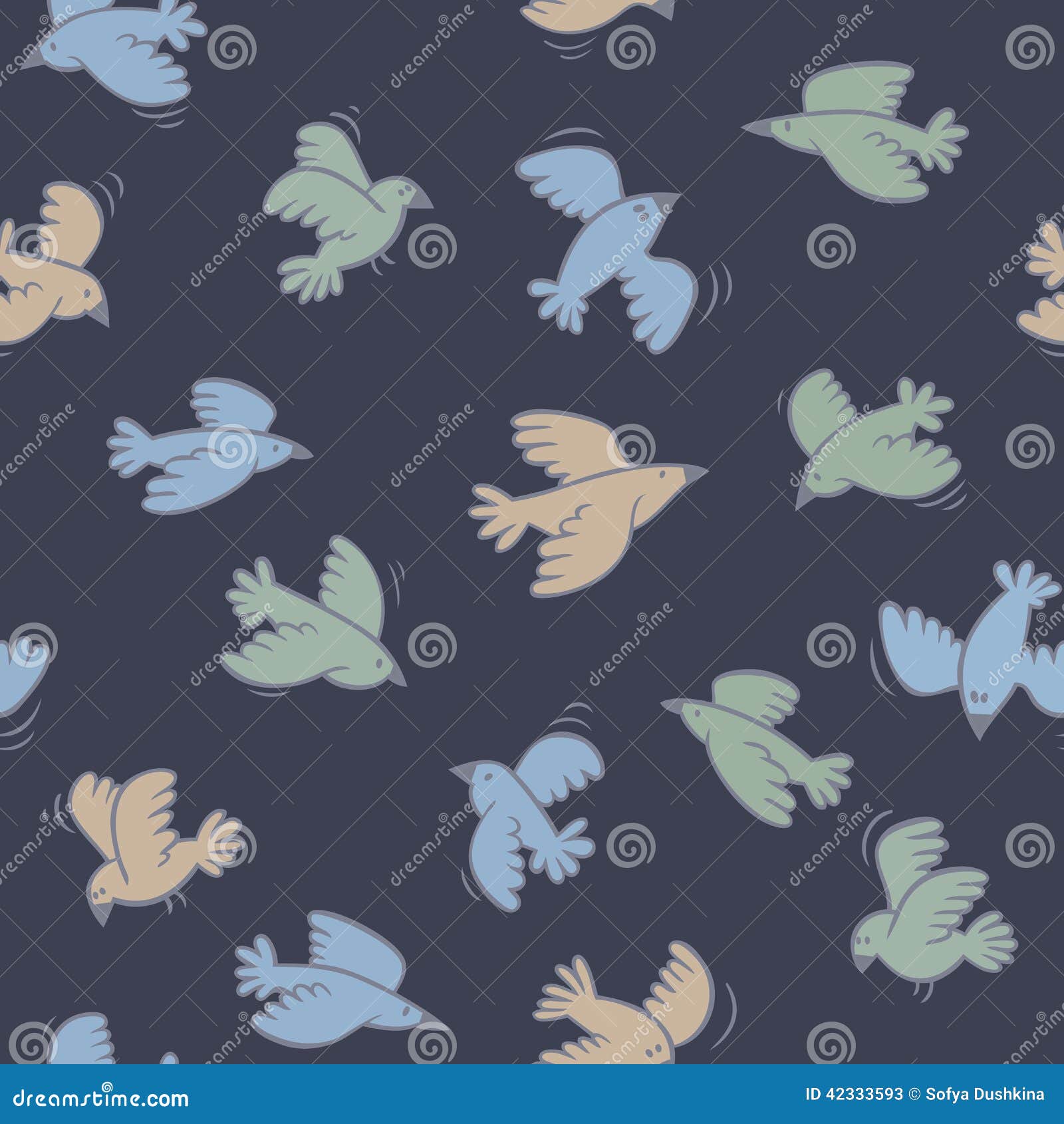 Blue Seamless Pattern with Flying Birds Stock Vector - Illustration of ...