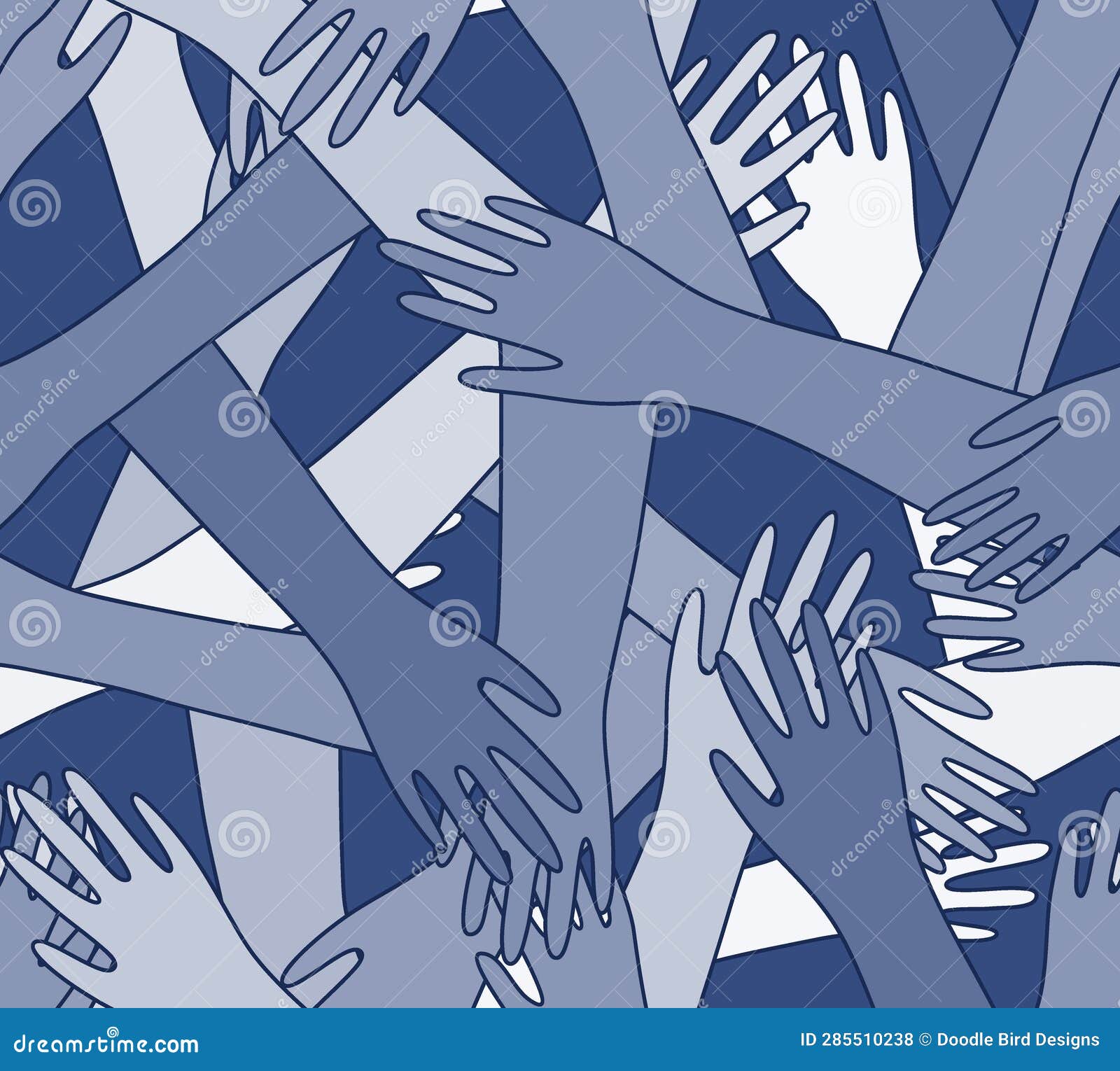 Blue Seamless Pattern of Human Hands Conceptual Monochrome Illustration ...