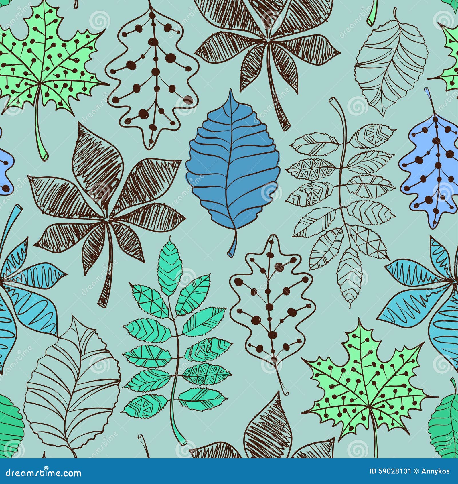 Blue Seamless Pattern of Patterned Autumn Leaves. Stock Vector ...