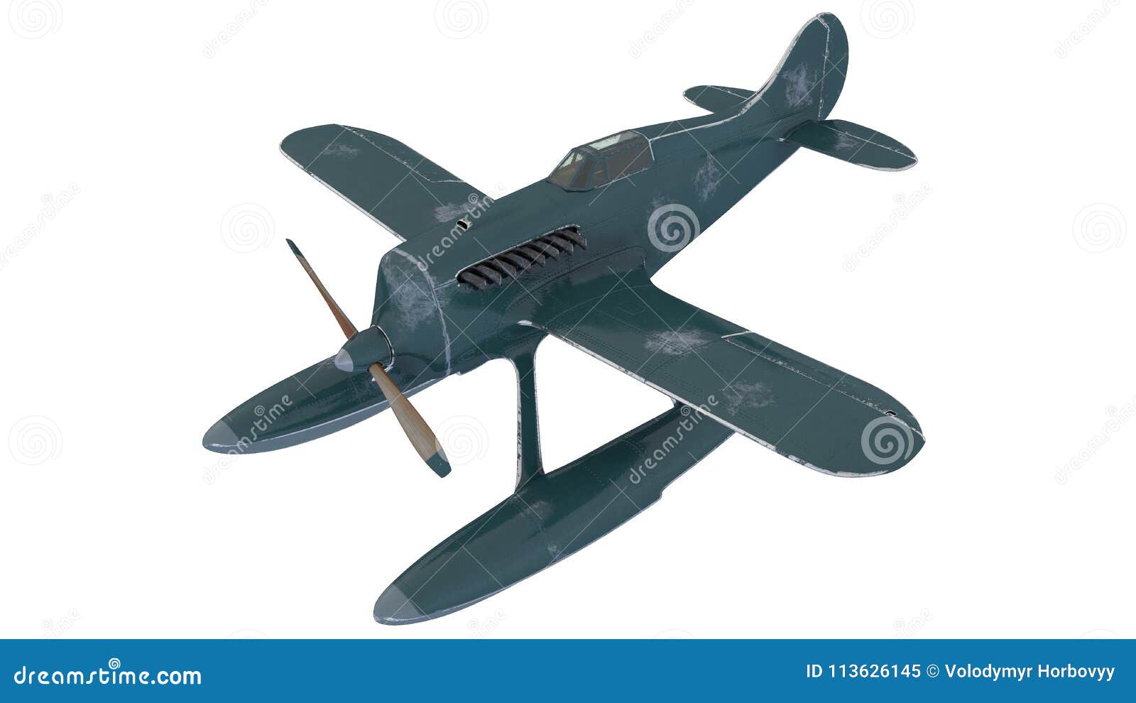 Blue seaplane. 3D render stock illustration. Illustration of airplane ...