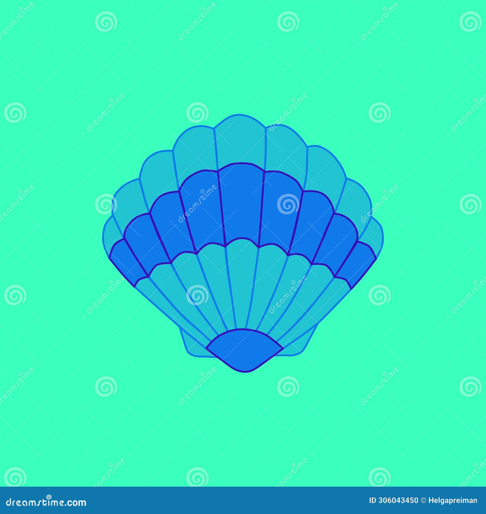 The Blue Seashell on the Green Background Stock Illustration ...