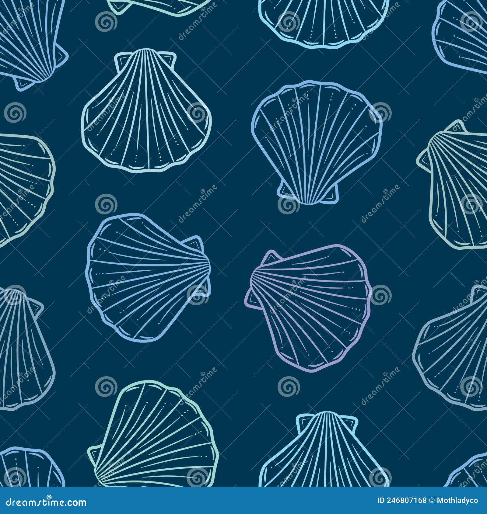 Blue Seashell Vector Repeat Pattern Stock Vector - Illustration of life ...
