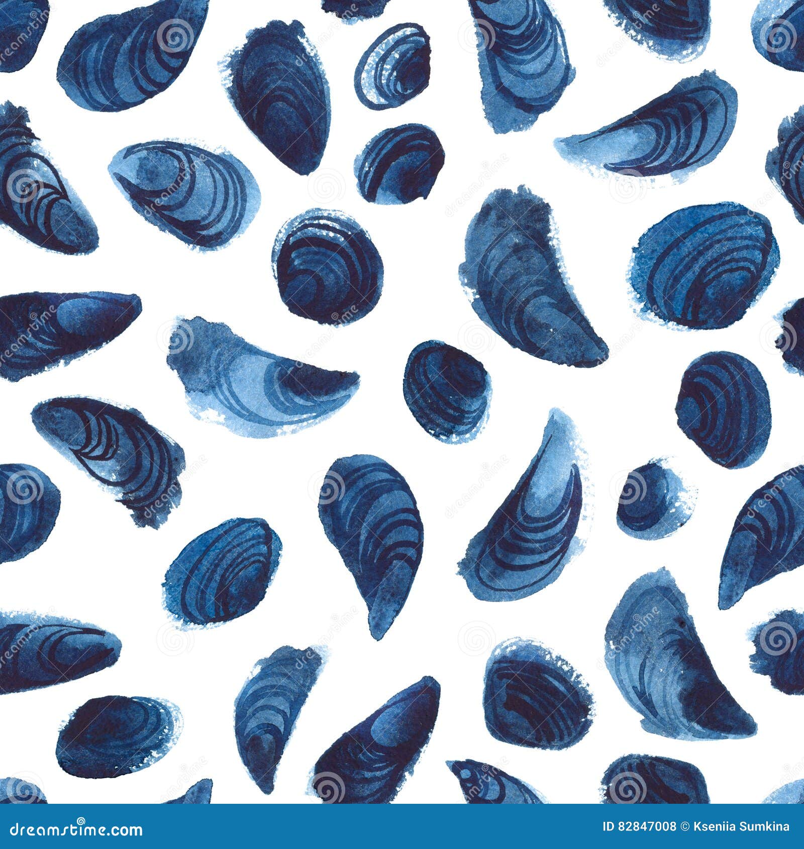 Blue Seashells Isolated on White Background. Stock Illustration ...