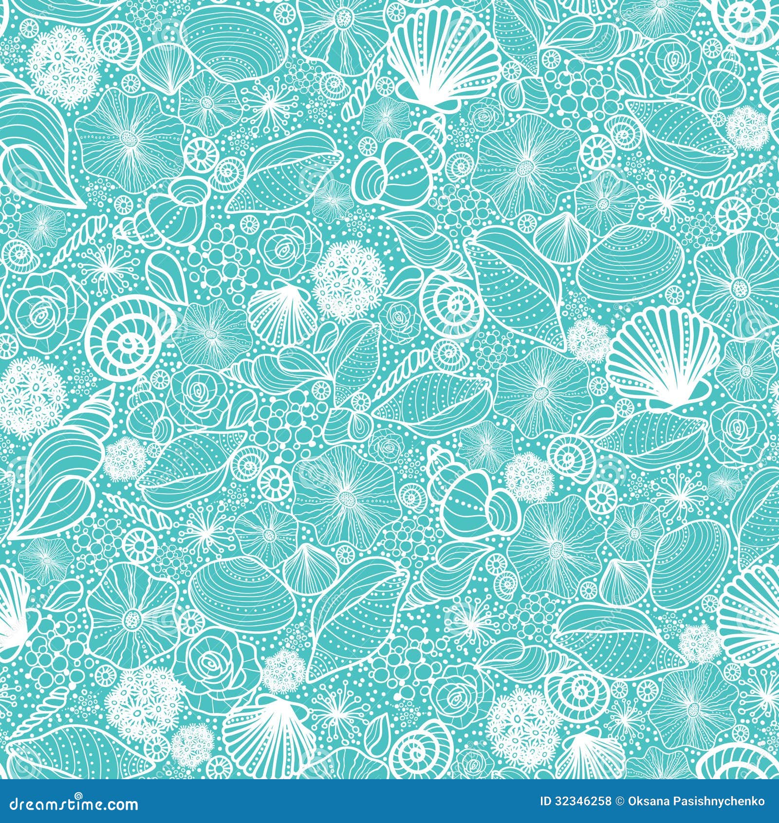 Blue Seashells Line Art Seamless Pattern Stock Vector - Illustration of ...