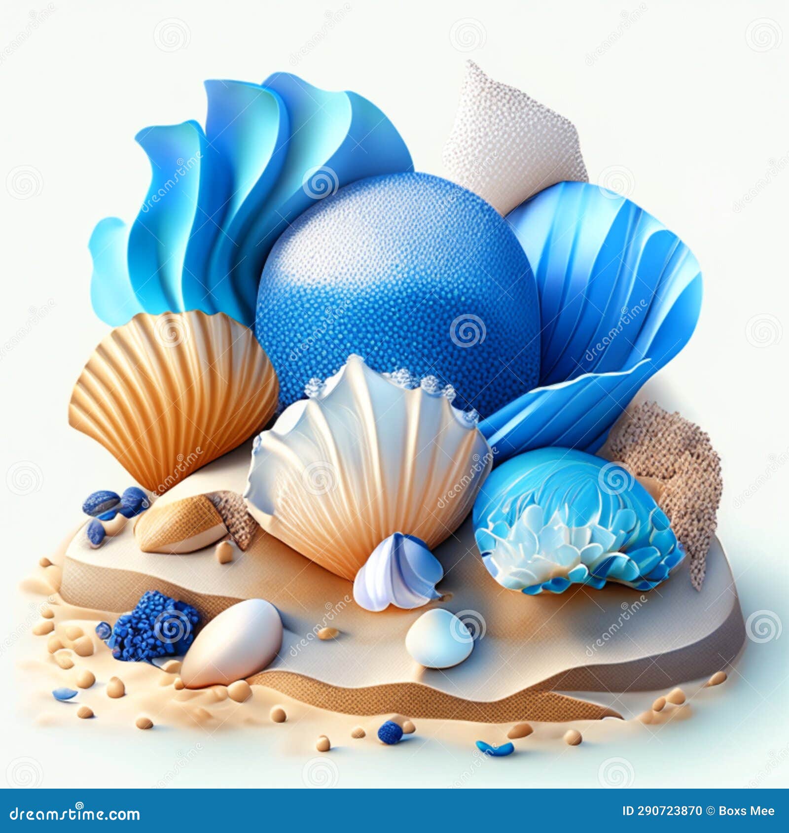 Blue Seashells on a White Background. 3d Illustration Stock ...