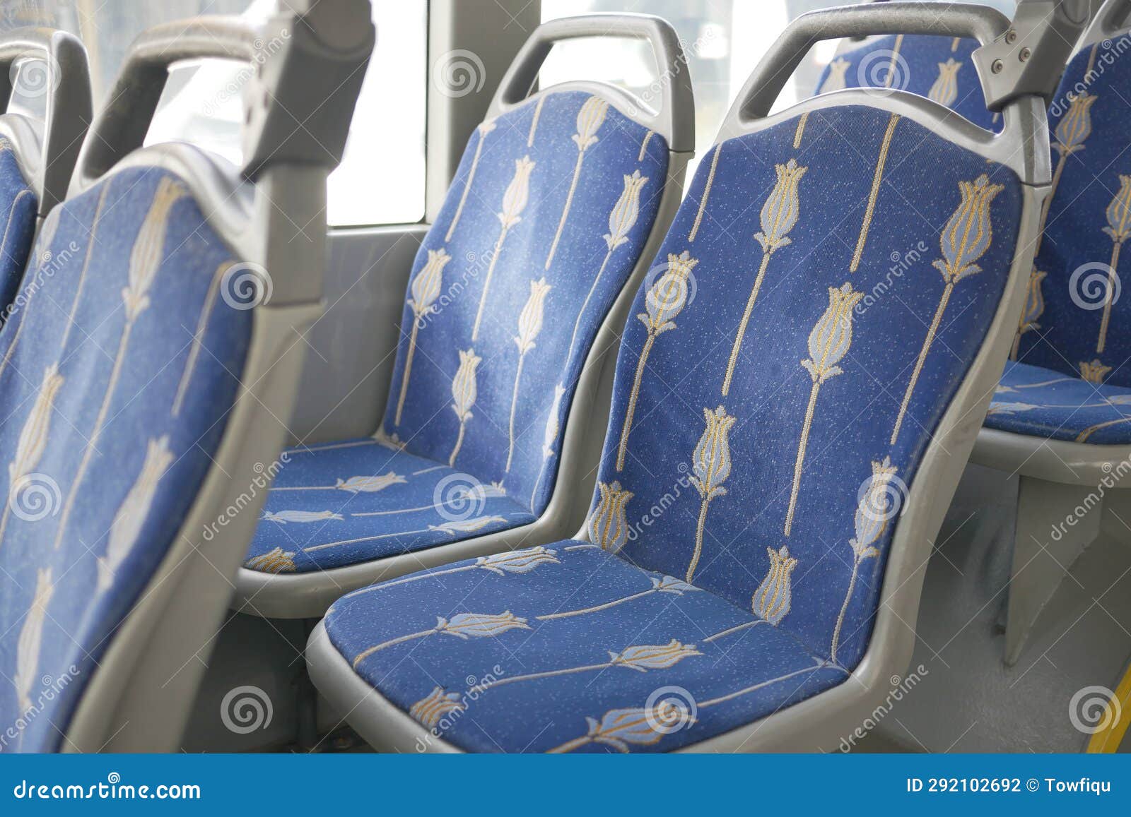 Blue Seats Inside of Empty City Bus. Stock Photo - Image of public ...