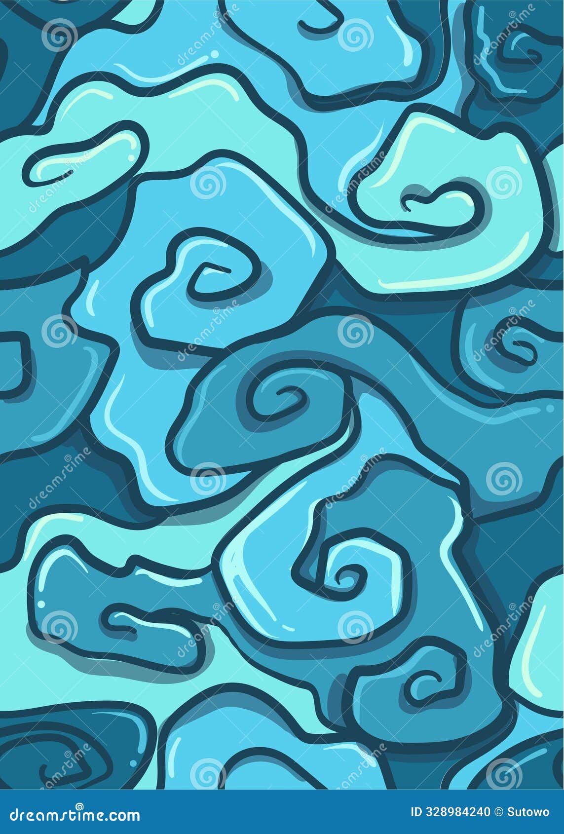 Blue Seawaves Pattern in Blue Bold Line. Abstract Repeatable Seamless ...