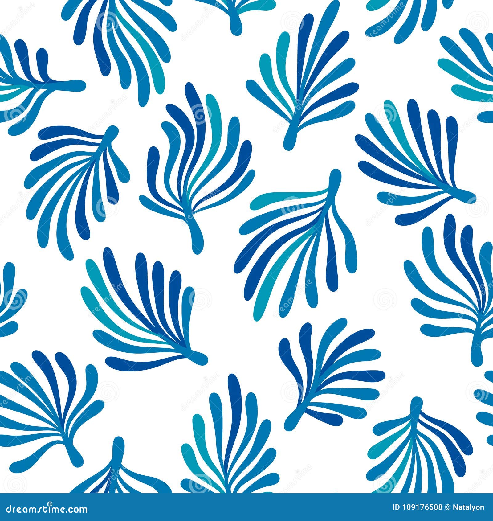 Blue Seaweed on White Ocean Flora Seamless Pattern, Vector Stock Vector ...