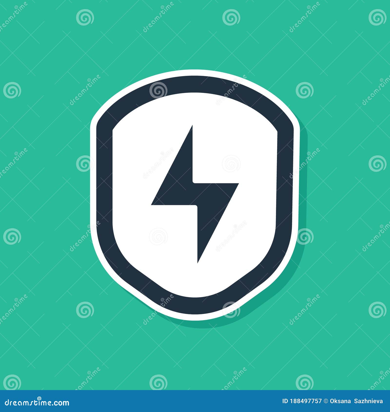 Blue Secure Shield with Lightning Icon Isolated on Green Background ...
