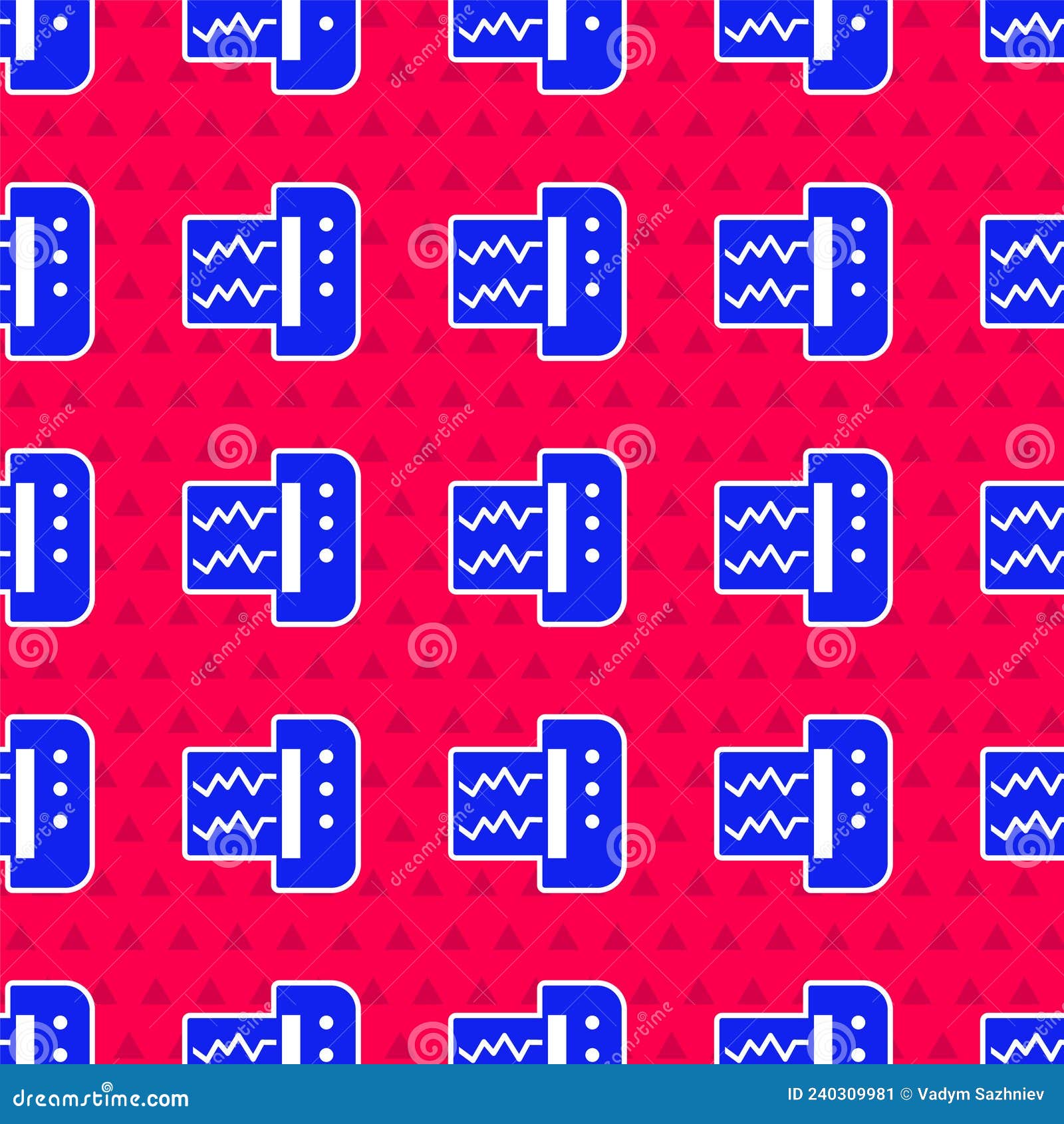 Blue Seismograph Icon Isolated Seamless Pattern on Red Background ...
