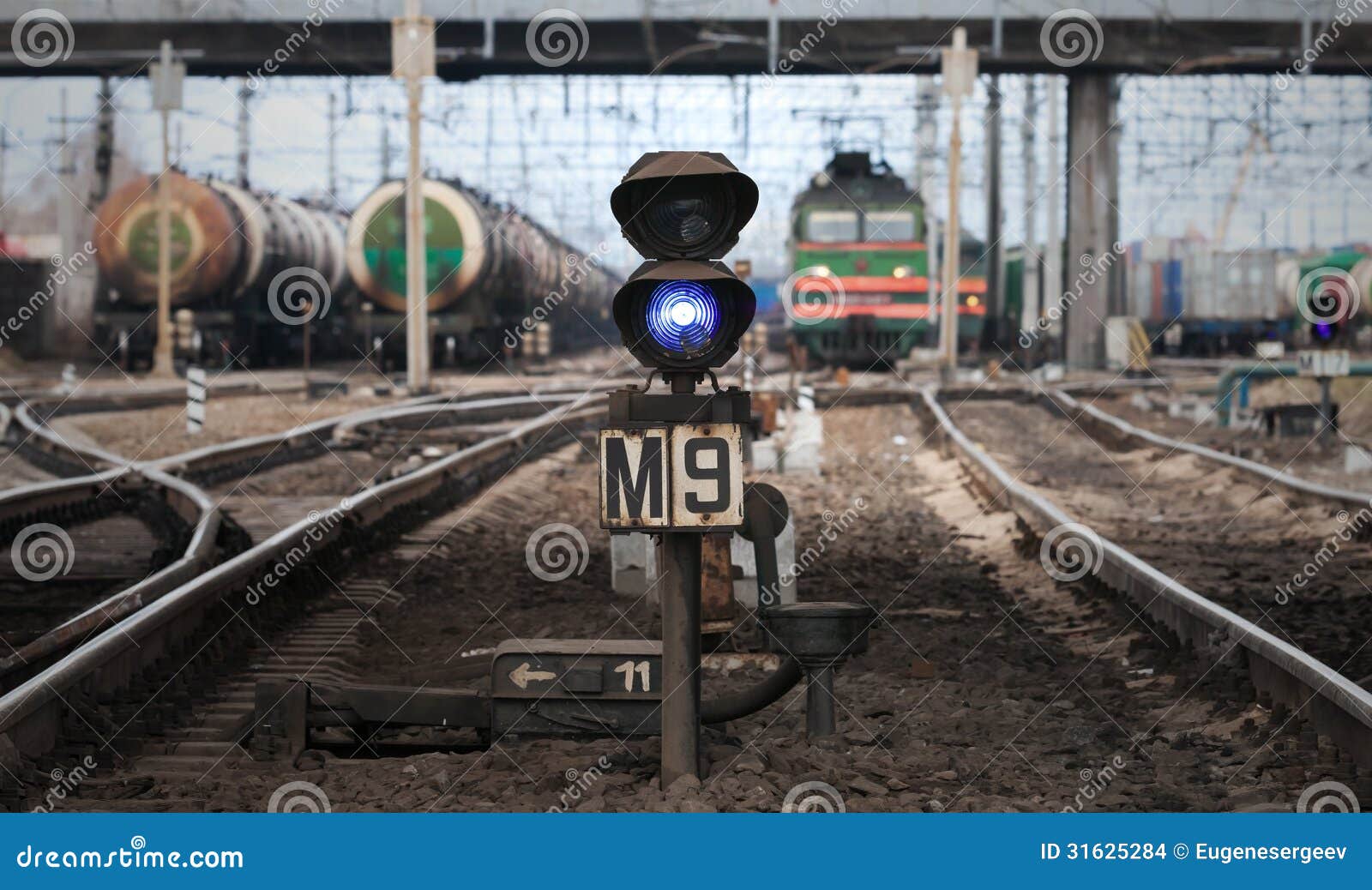 Blue Semaphore Lights on Cargo Railway Stock Photo - Image of ...