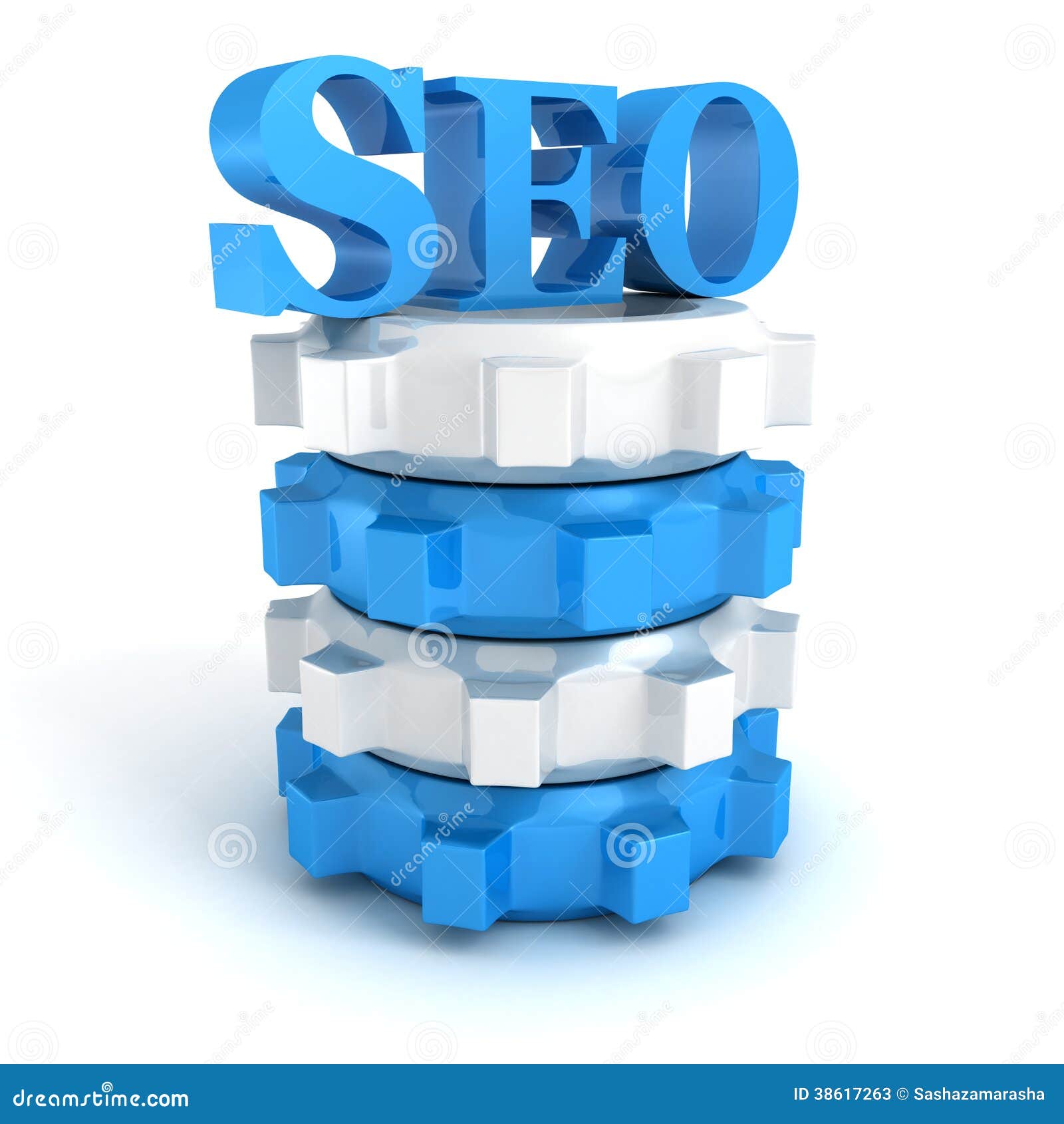 Blue SEO Search Engine Symbol on Stack of Gears Stock Illustration ...