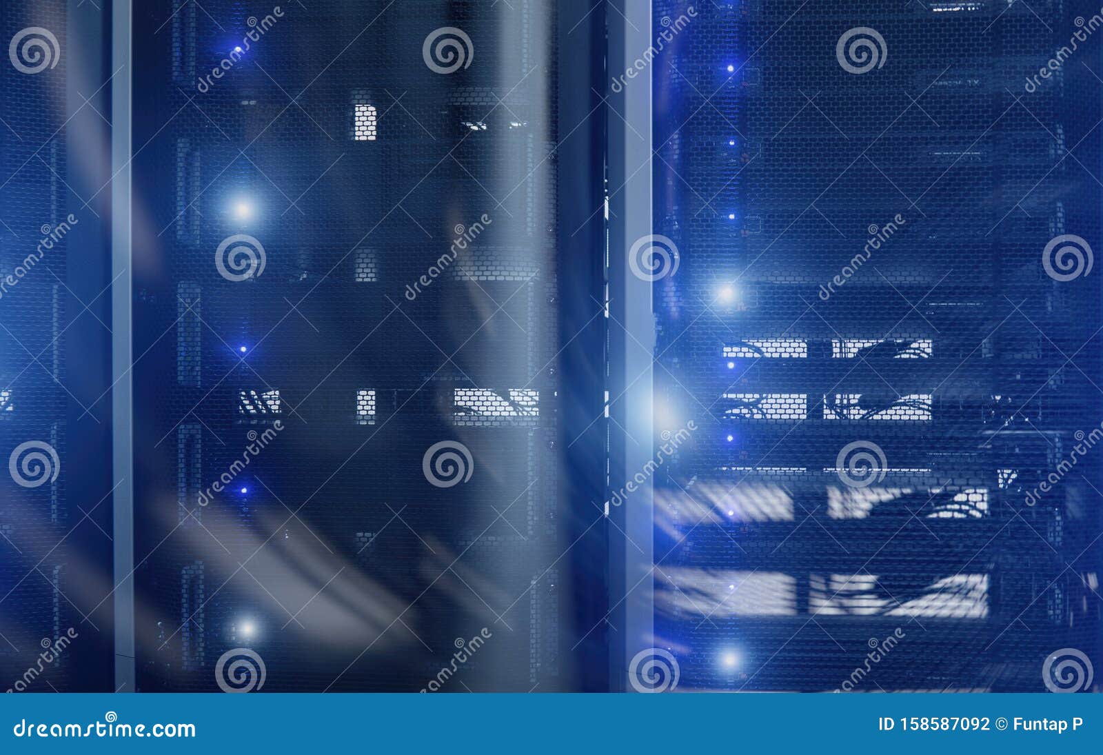 Blue Server Rack. Double Exposure Technology Concept. Stock Photo ...