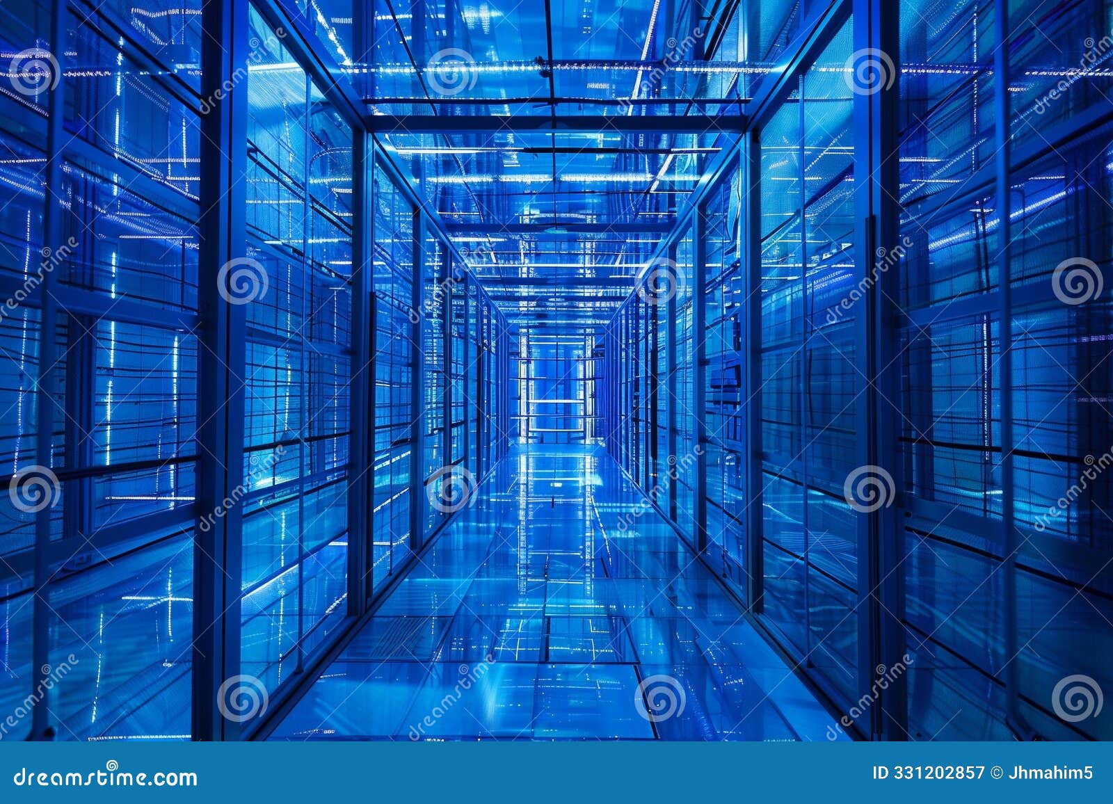 Blue Server Room a Glimpse into the Digital Realm Stock Illustration ...