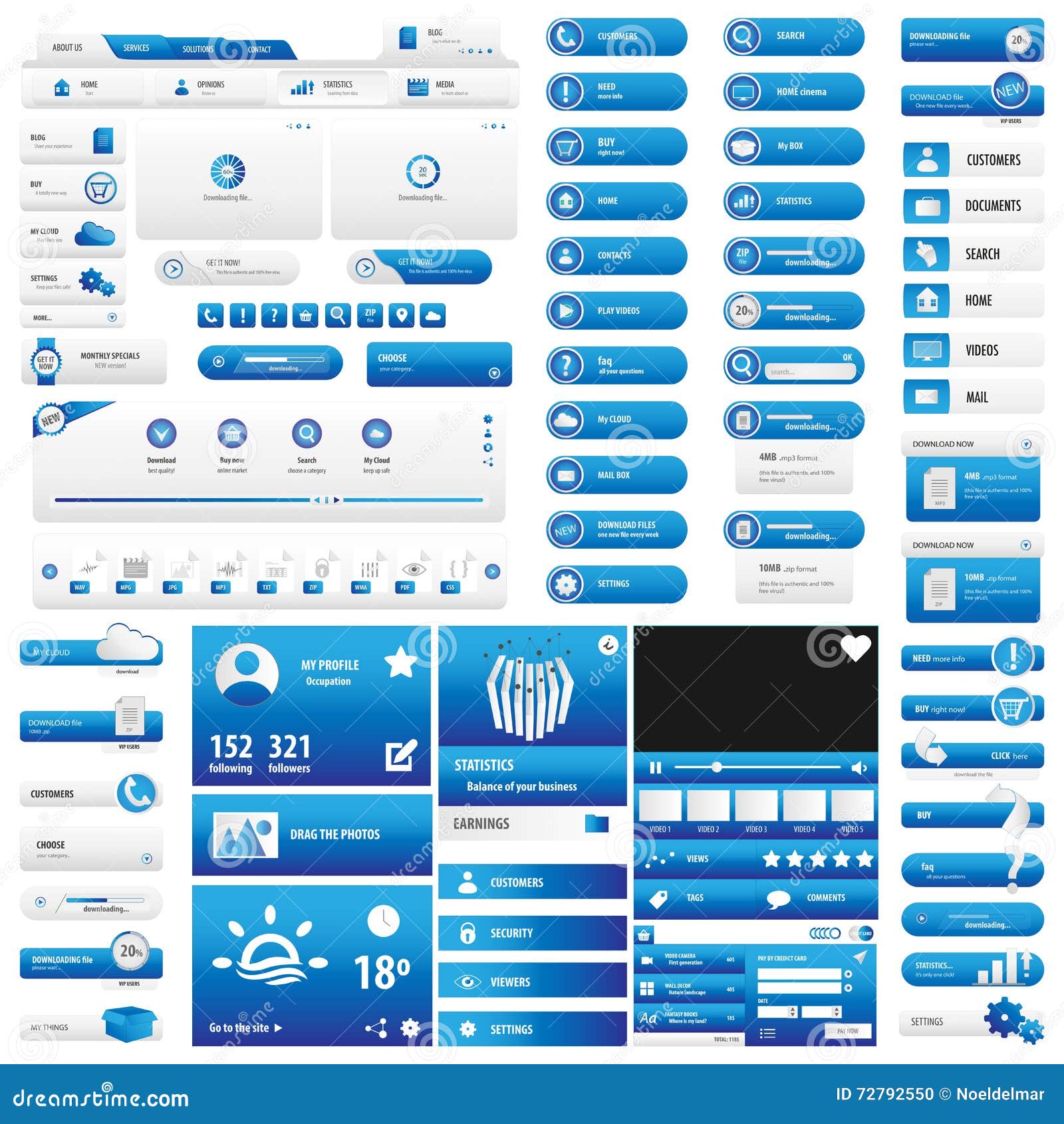 Blue Services Business Button Set Stock Vector - Illustration of ...