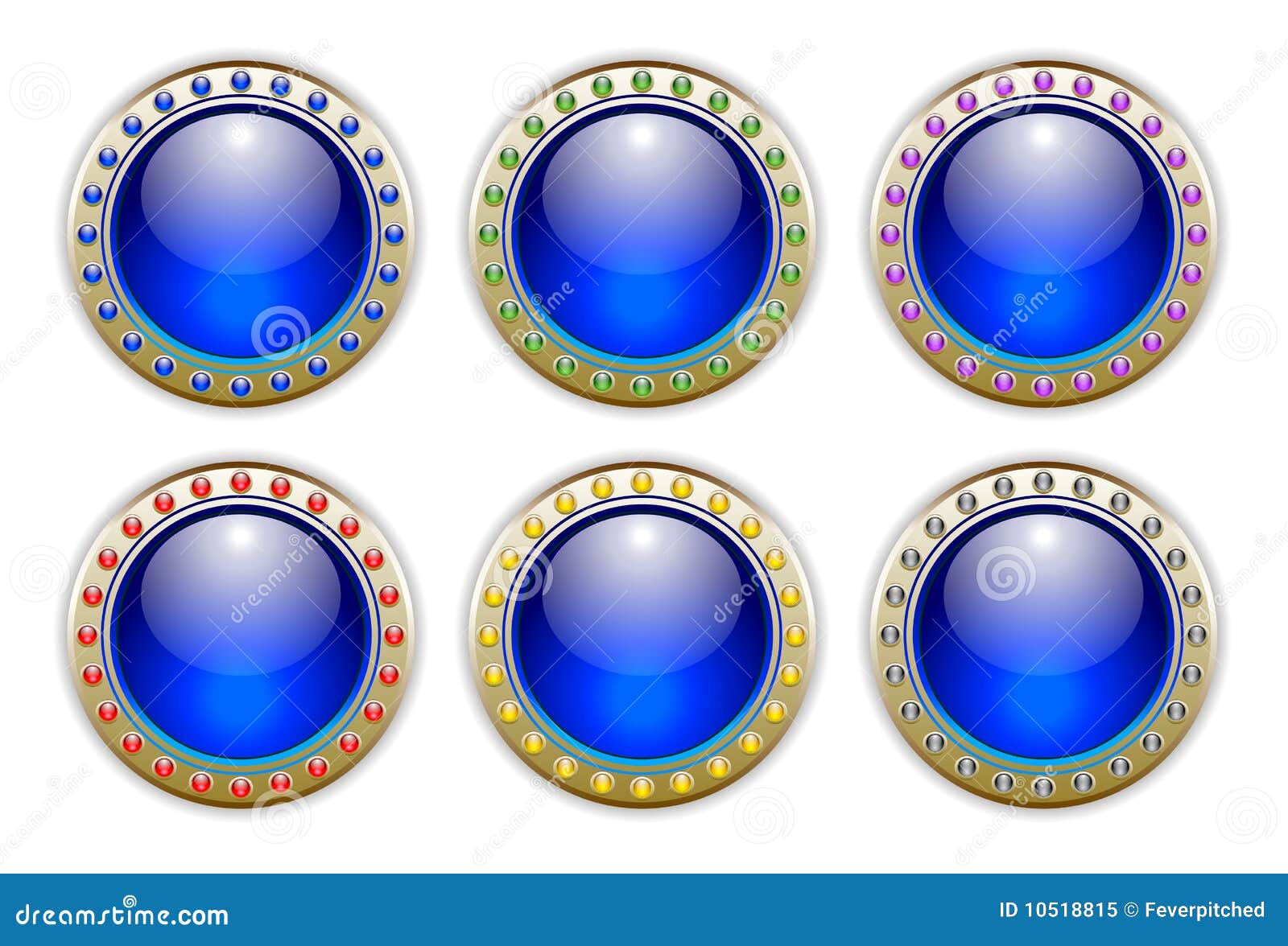 Blue Set of 6 Color Combinations Glossy Buttons Stock Illustration ...
