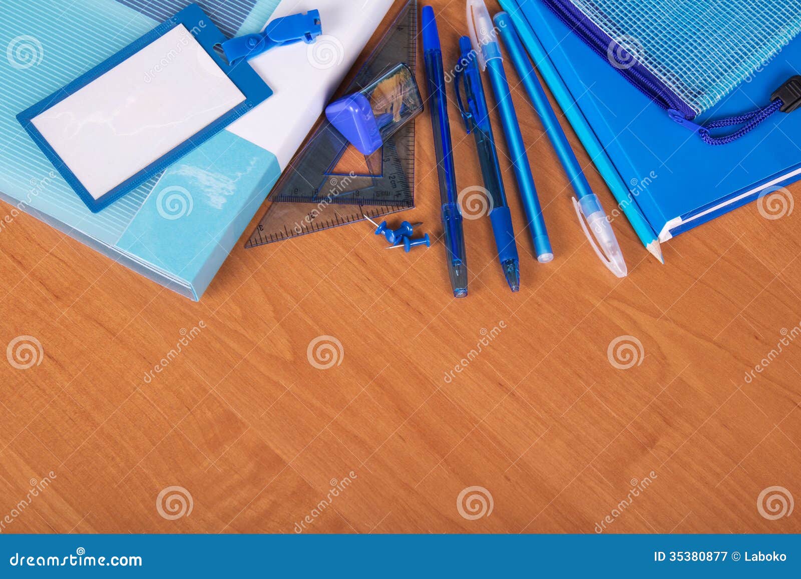 Blue Set of Office Accessories Stock Image - Image of blue, button ...