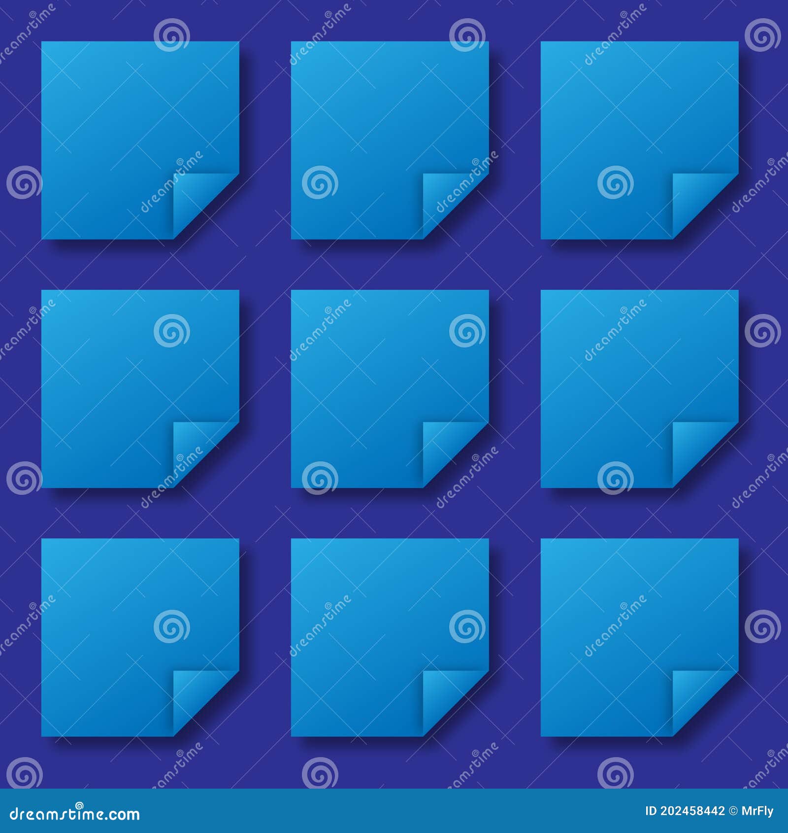 Blue Set of Post-it Paper Notes, Vector Illustration Stock Vector ...
