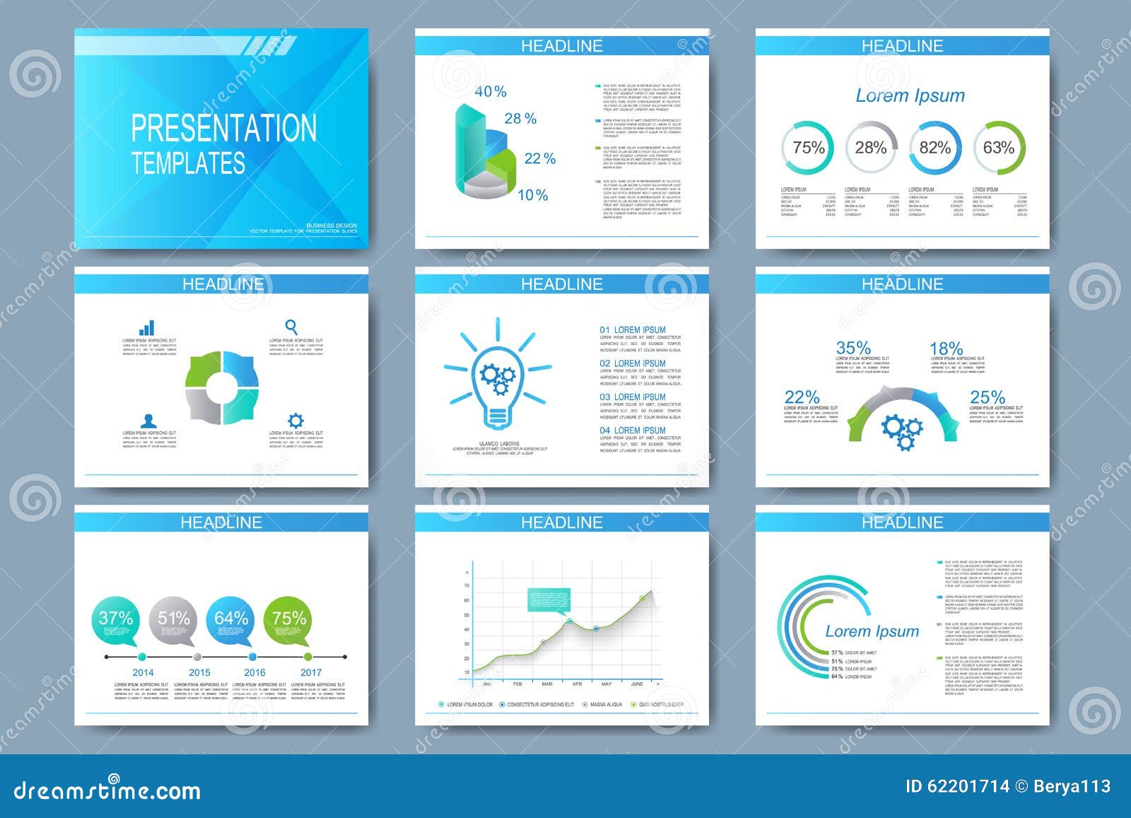 Blue Set of Vector Templates for Presentation Slides. Modern Business ...