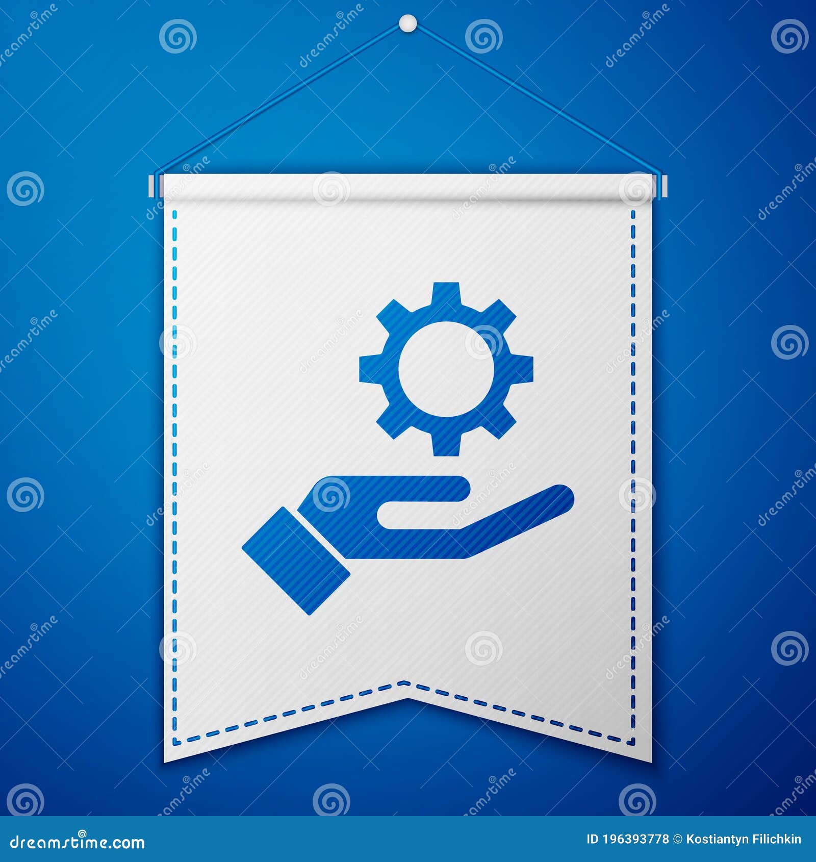 Blue Settings in the Hand Icon Isolated on Blue Background. White ...