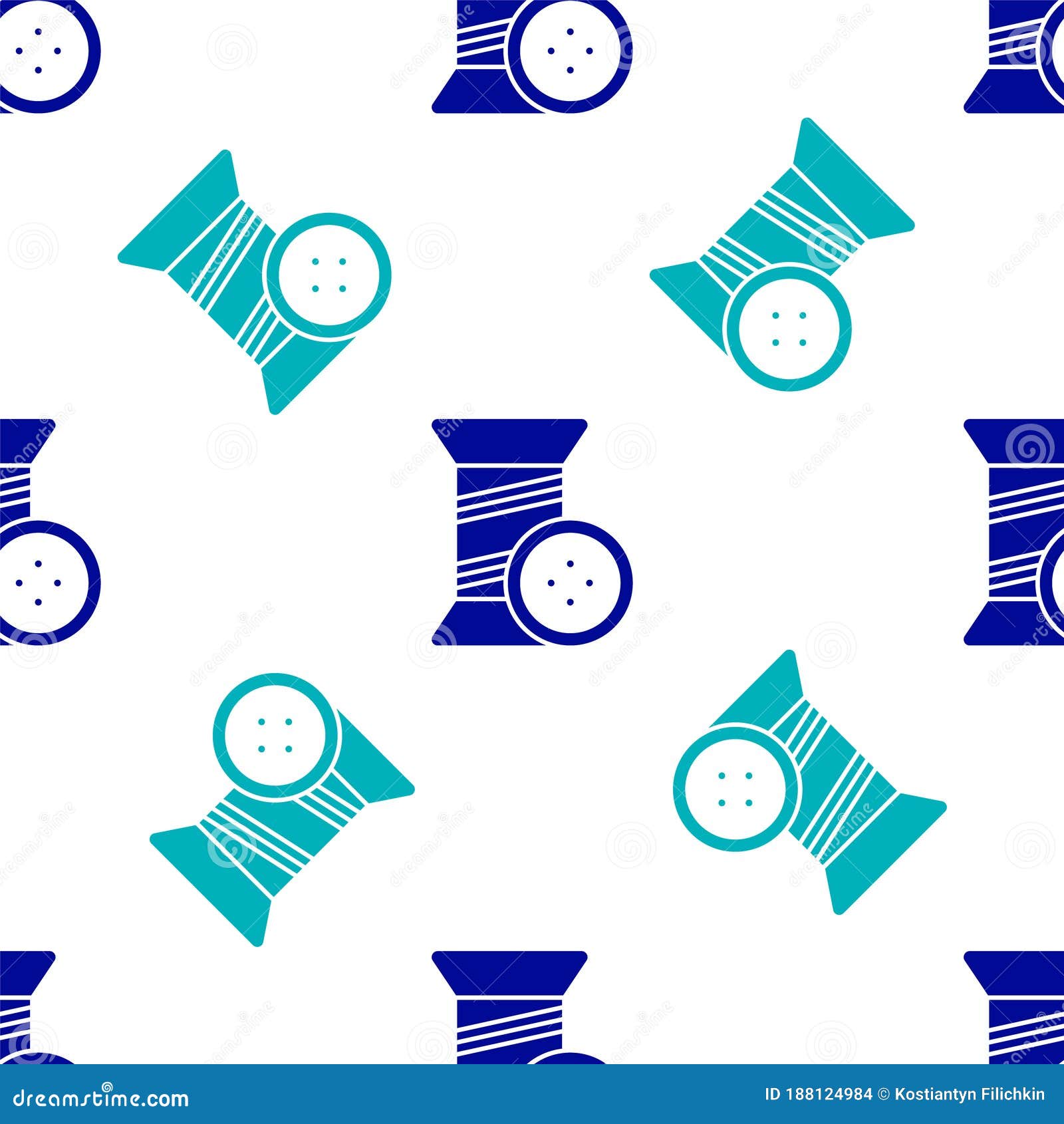 Blue Sewing Thread on Spool and Button Icon Isolated Seamless Pattern ...