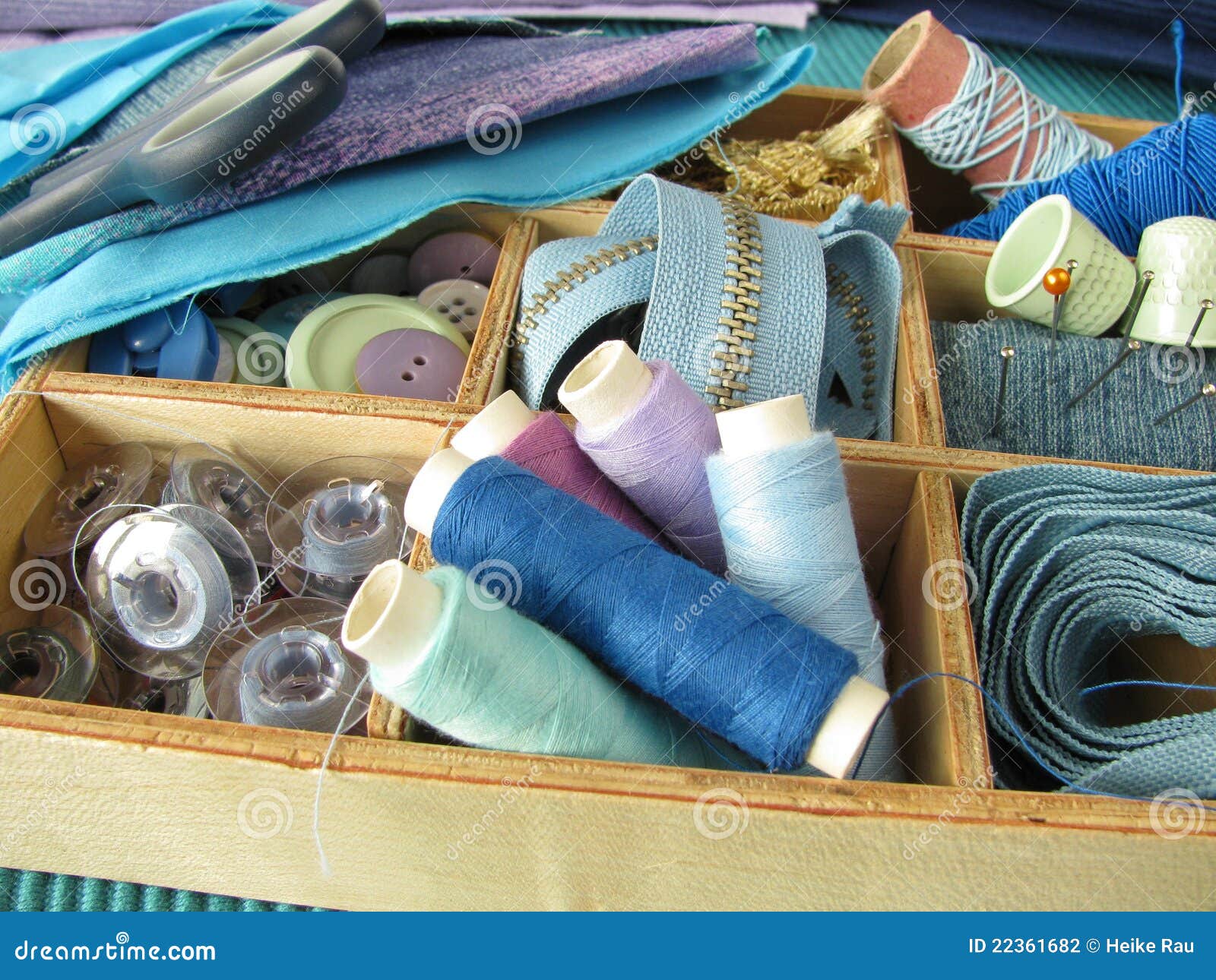 Blue sewing utensils stock photo. Image of elastic, studio - 22361682