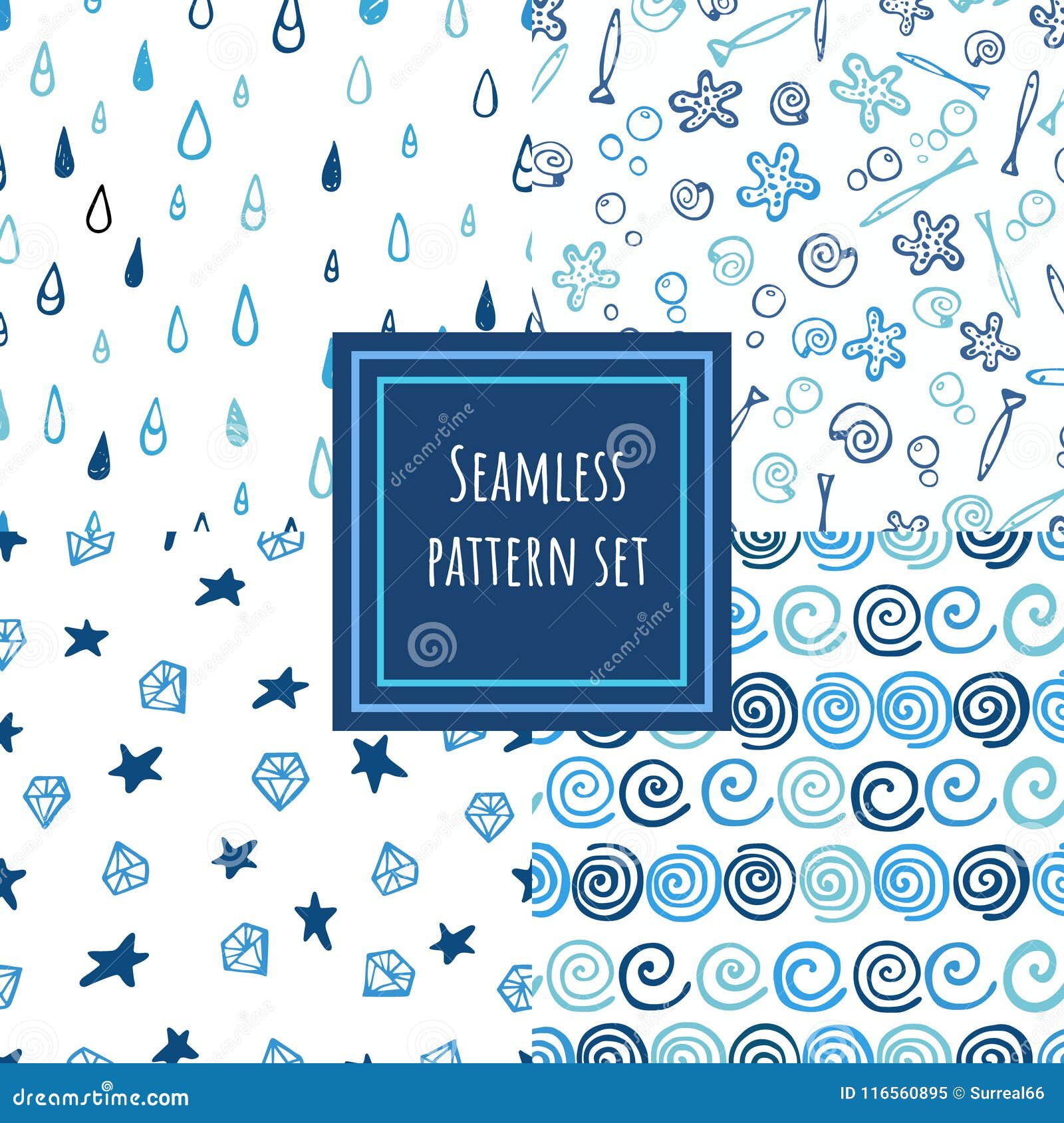 Blue Shades Seamless Pattern Collection. Stock Vector - Illustration of ...