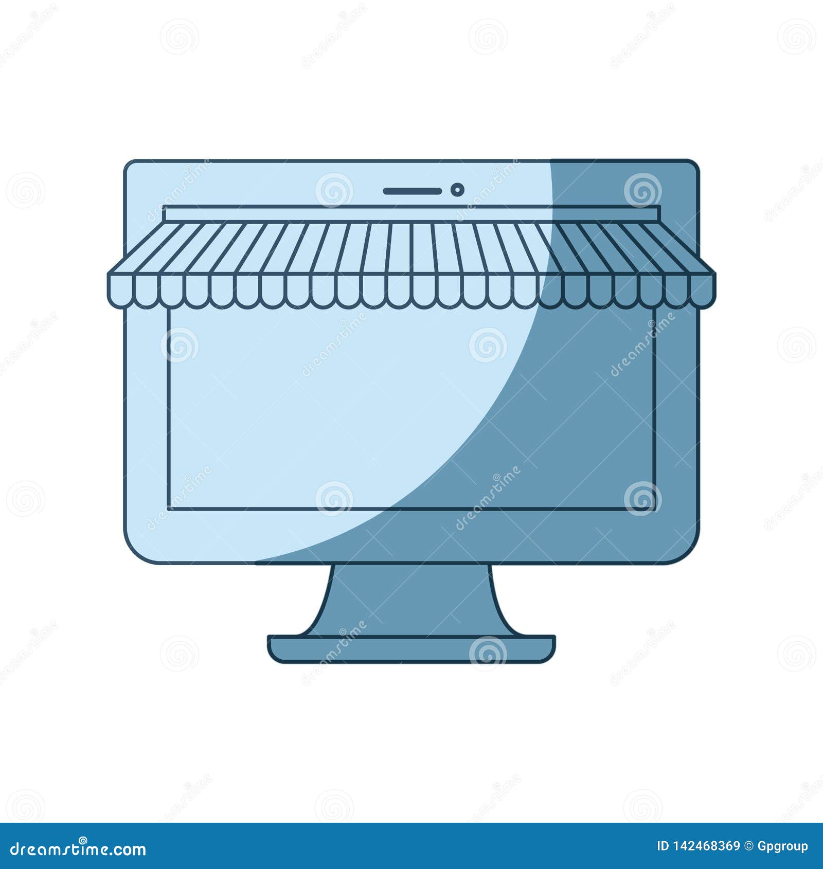 Blue Shading Silhouette of Desktop Computer Online Store Stock Vector ...