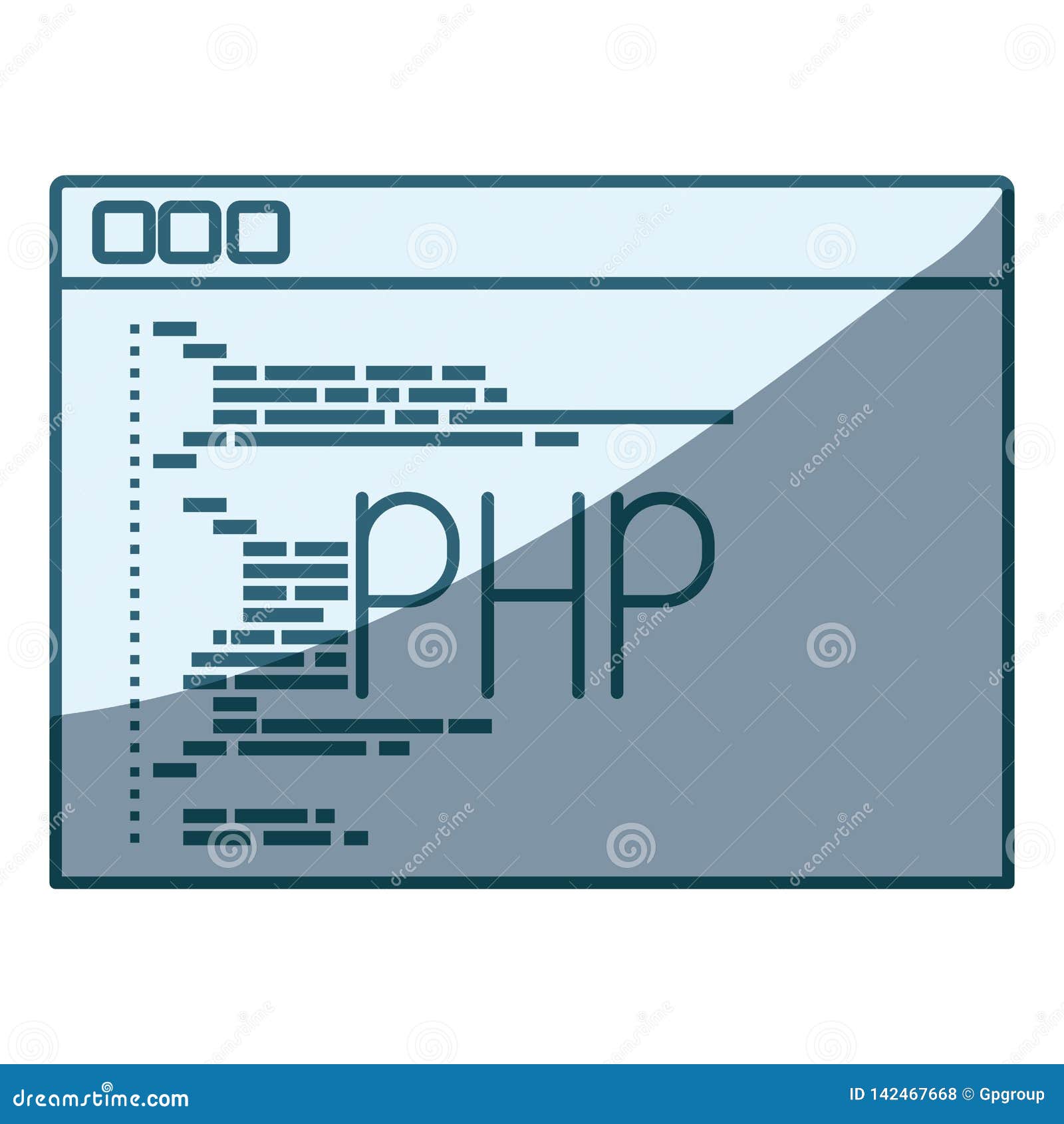 Blue Shading Silhouette Of Programming Window With Script Code Php Stock Vector Illustration