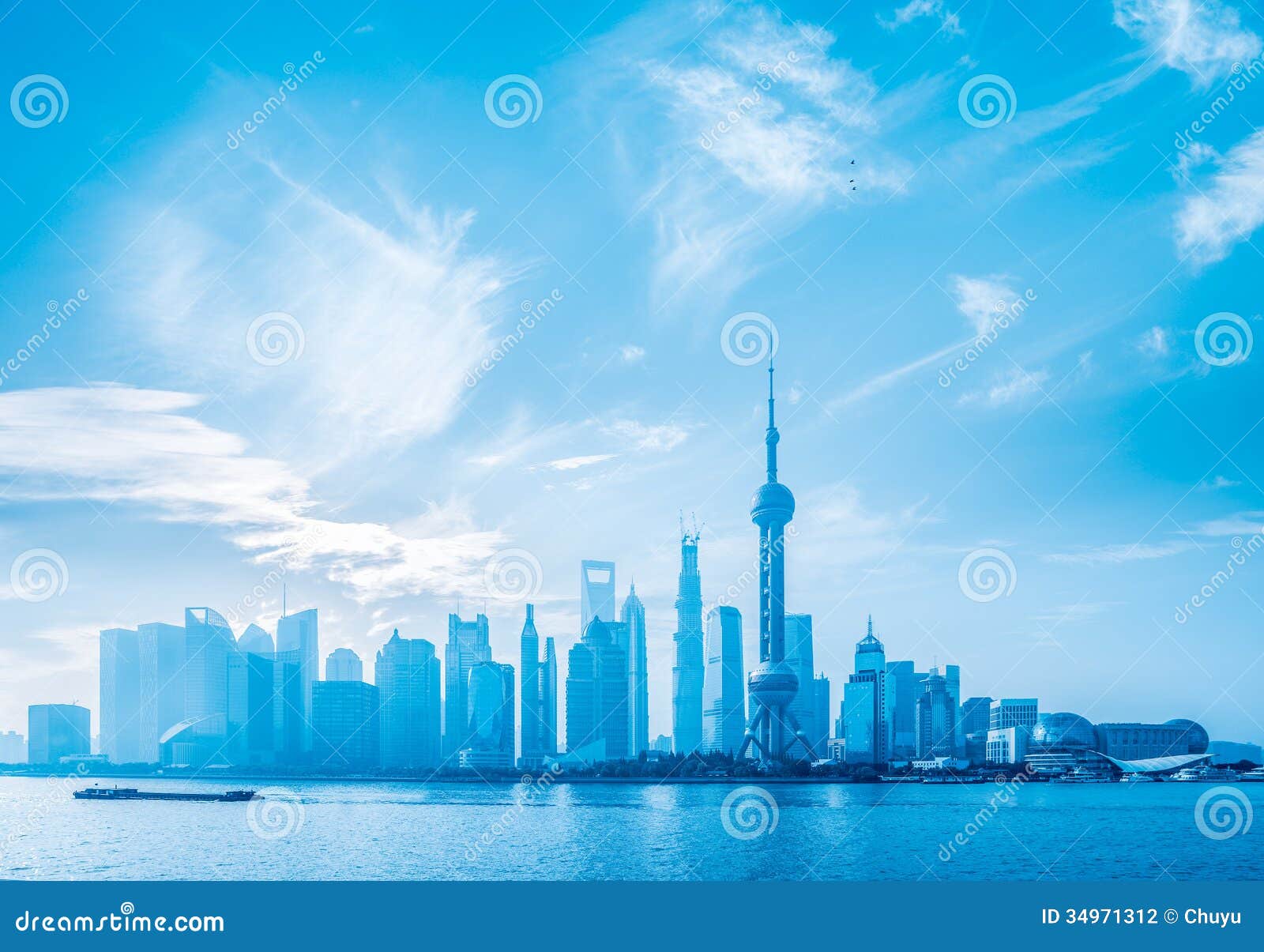 Blue shanghai skyline stock photo. Image of daytime, destination - 34971312