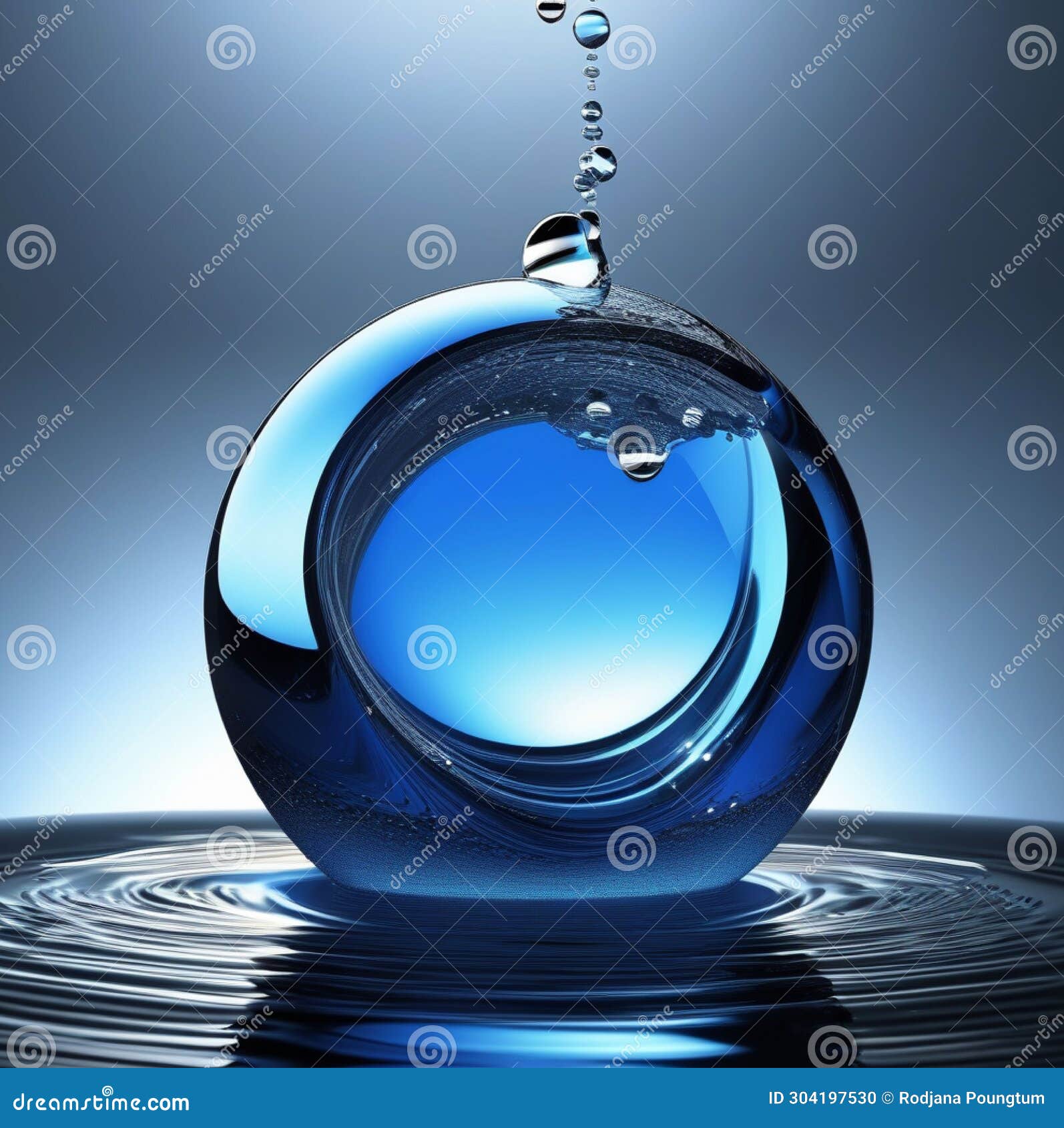 Blue Shape Liquid Abstract Metal 3d Water Drop Sphere Stock ...