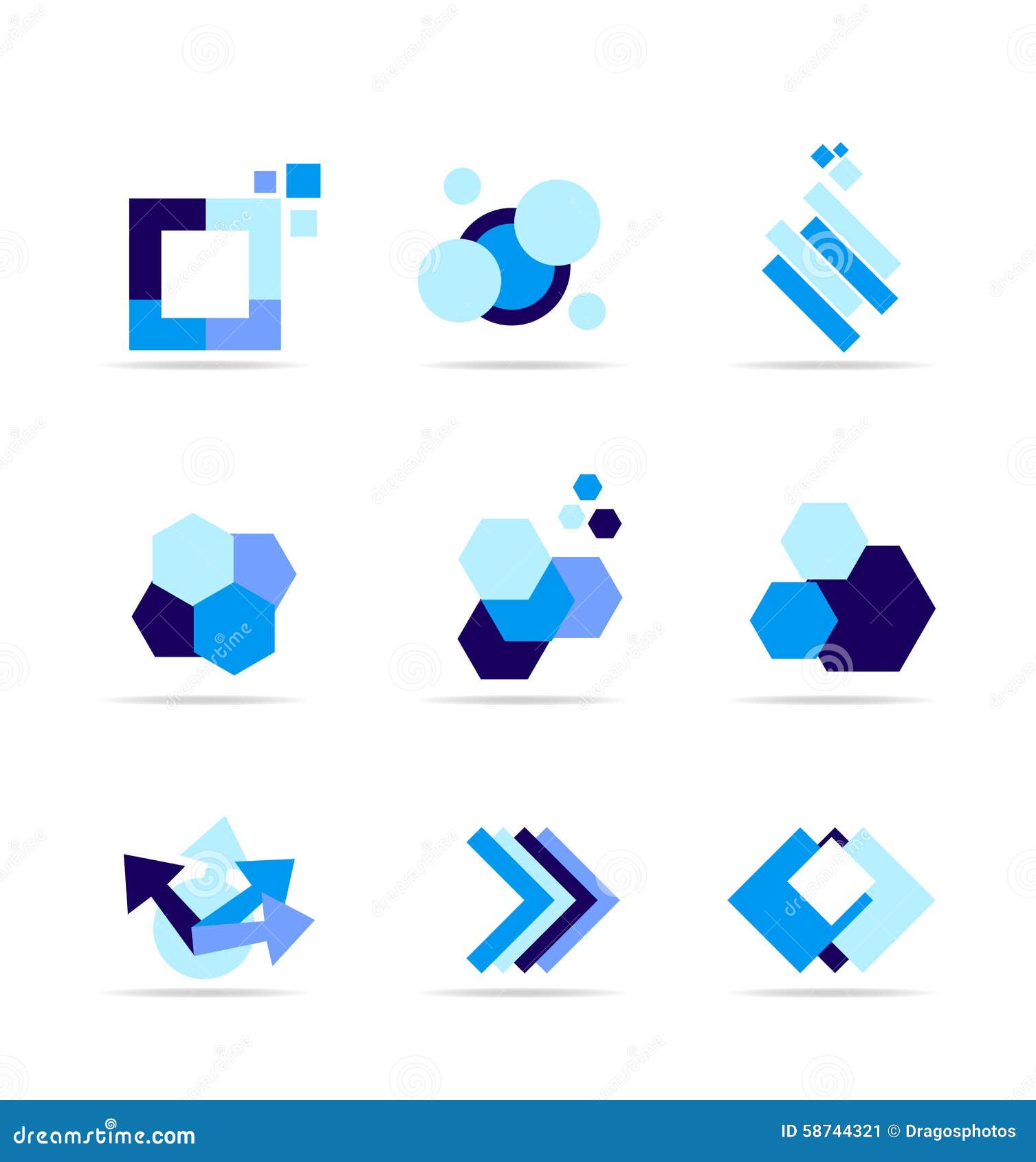 Blue shape logo icon set stock vector. Illustration of sign - 58744321