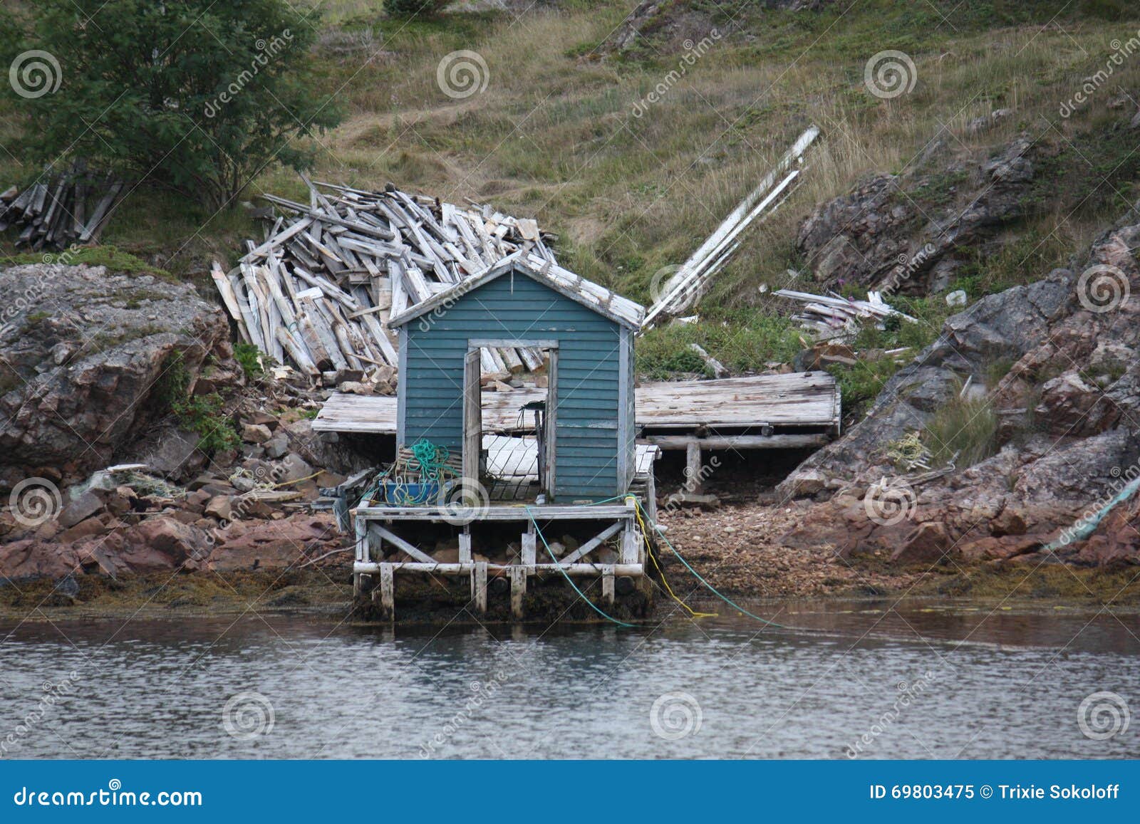 A Blue Shed at Water S Edge Stock Image - Image of planks, newfoundland ...