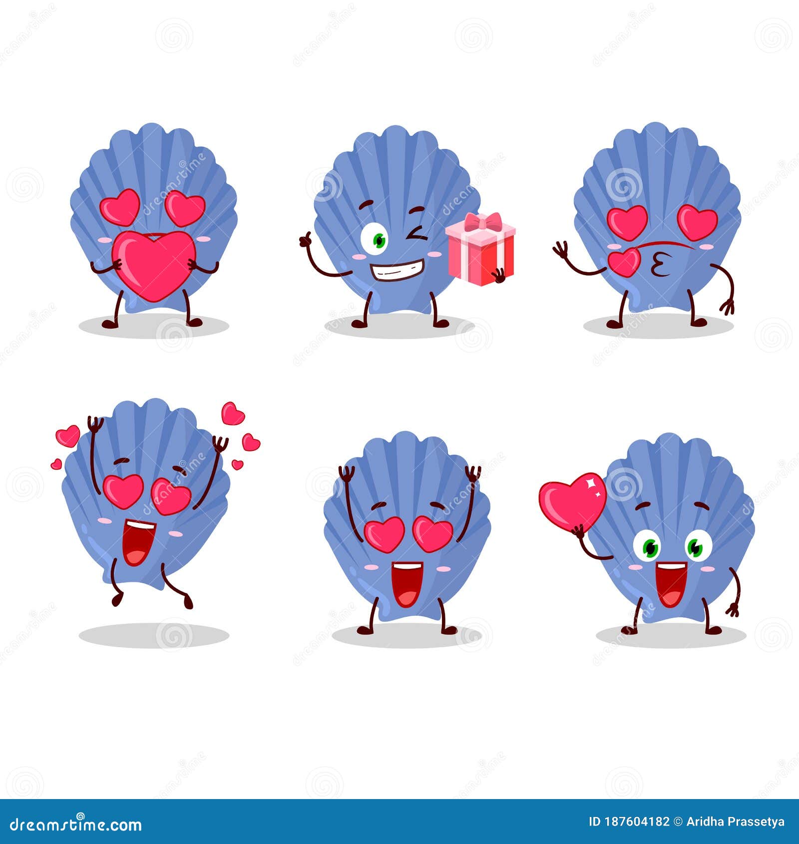 Blue Shell Cartoon Character with Love Cute Emoticon Stock Vector ...