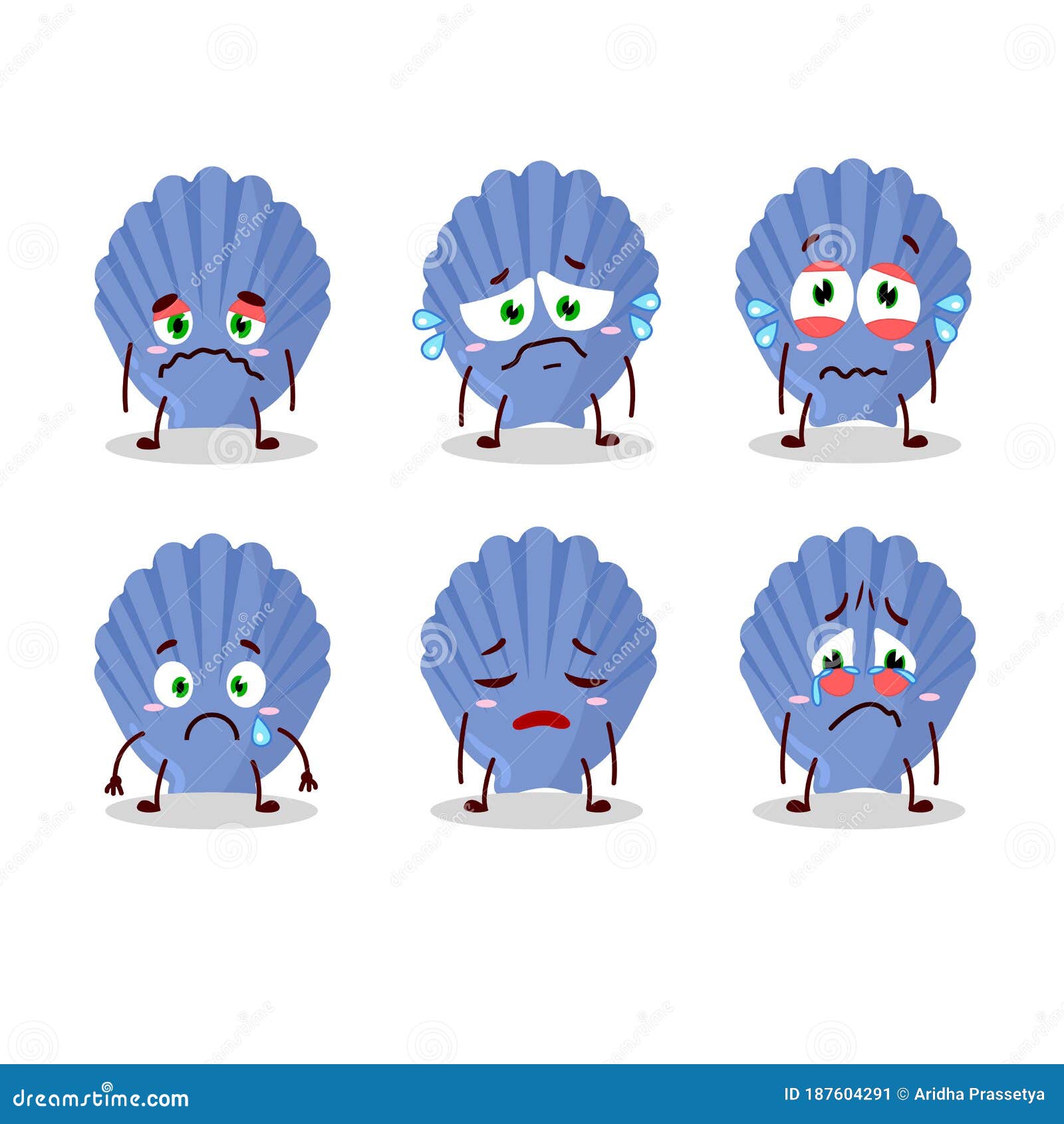 Blue Shell Cartoon Character with Sad Expression Stock Vector ...