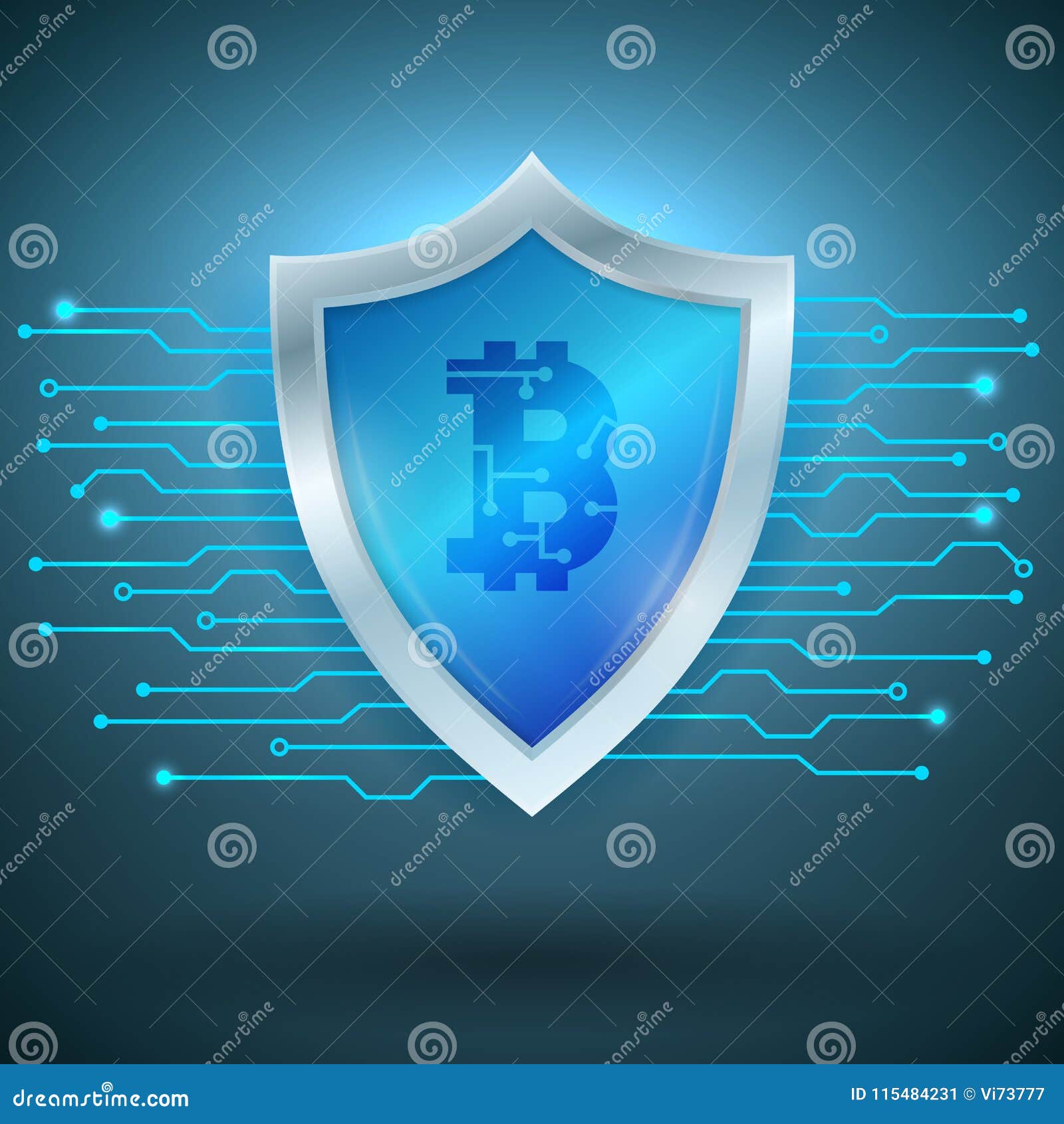 Blue Shield with a Bitcoin Sign. Safe Cryptocurrency Banking Concept ...