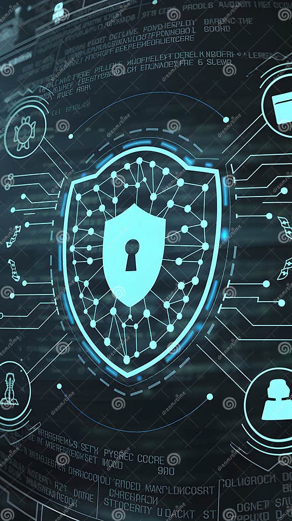 Blue Shield Icon with Interconnected Nodes, Digital Interface ...