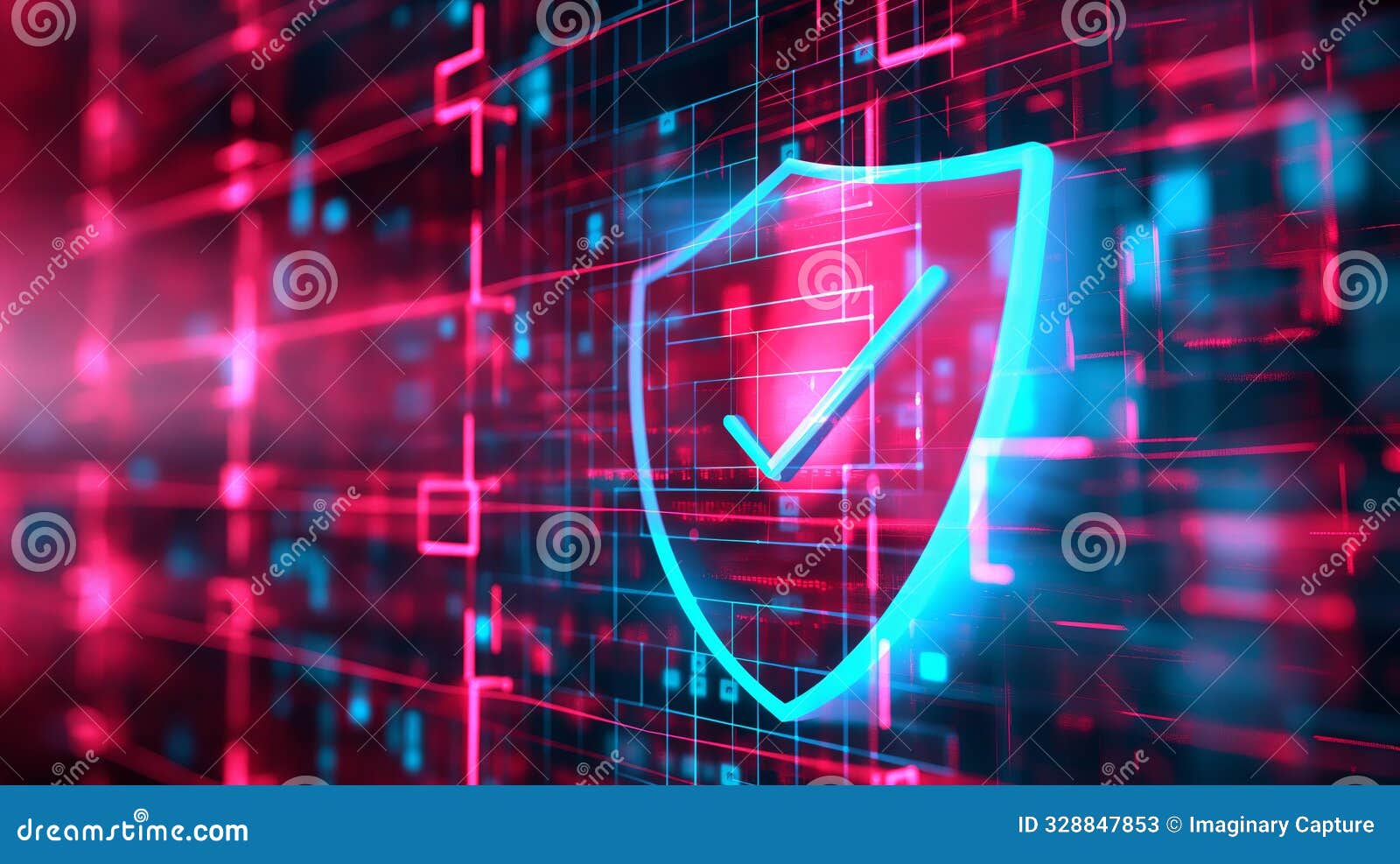 A Blue Shield with a Red Check Mark on it. Digital Security Background ...