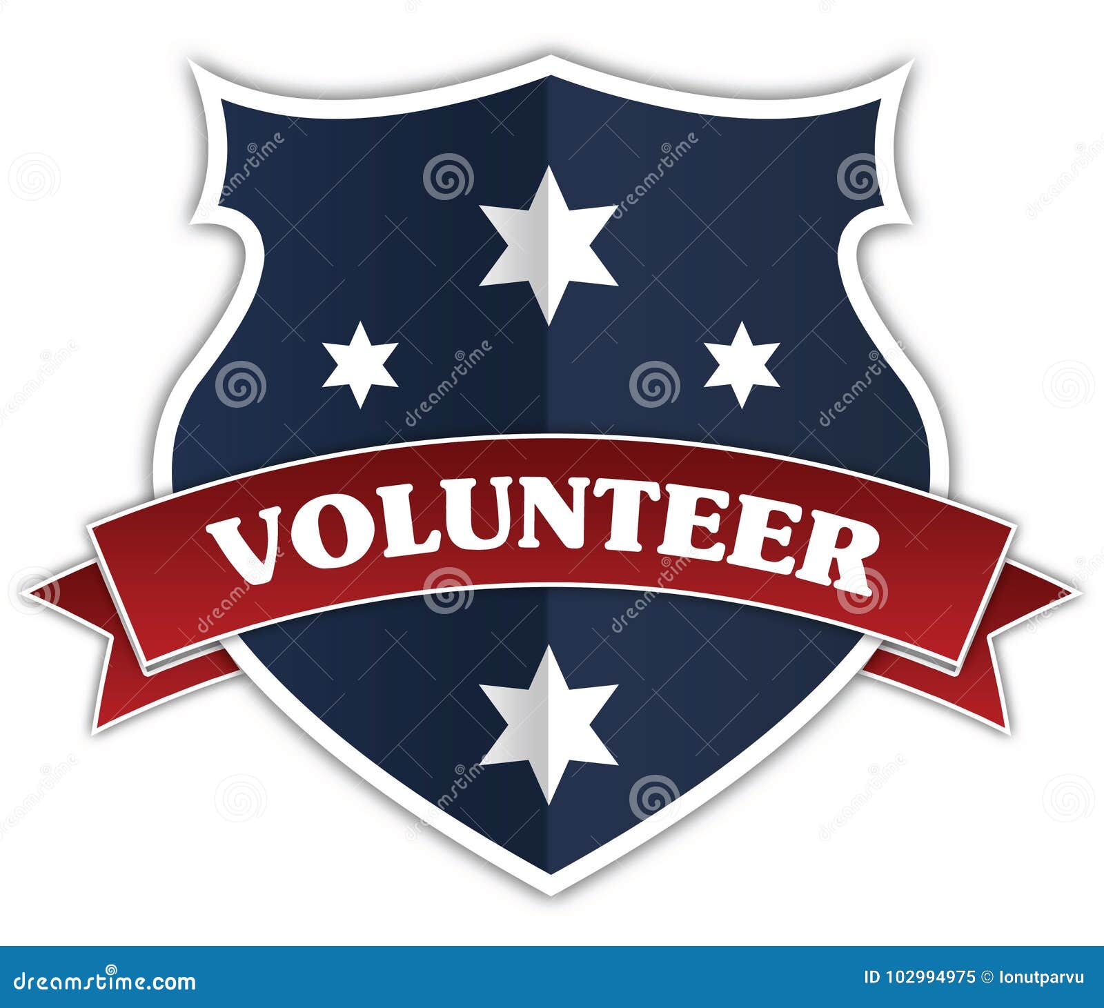 Blue Shield and Red Ribbon with VOLUNTEER Text. Stock Illustration ...