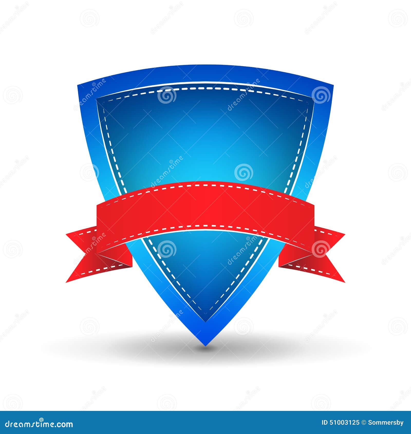 Blue Shield with Red Ribbon on a White Background Stock Illustration ...